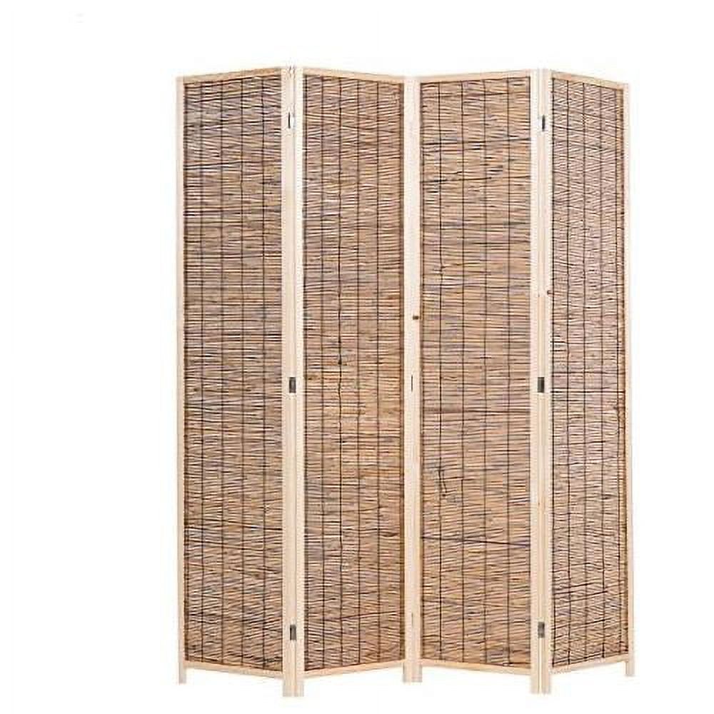Decorative Freestanding Wood Frame Reed Woven 4 Panels Hinged Semi ...