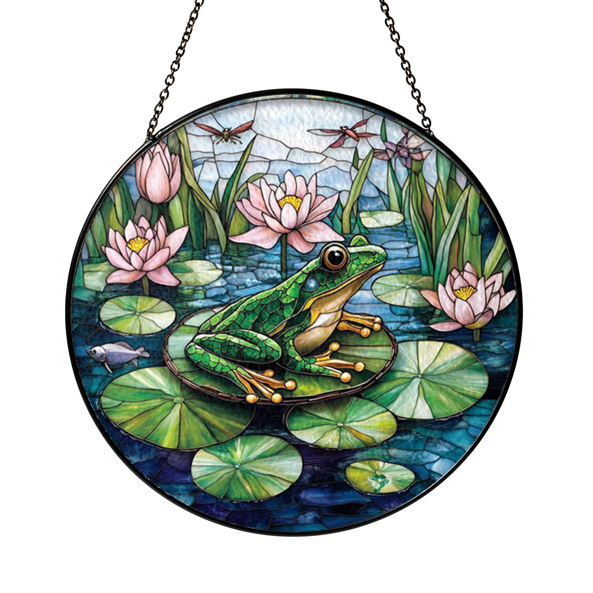 Decorative Frog And Lotus Window Hanging, Stained Glass Style Nature ...
