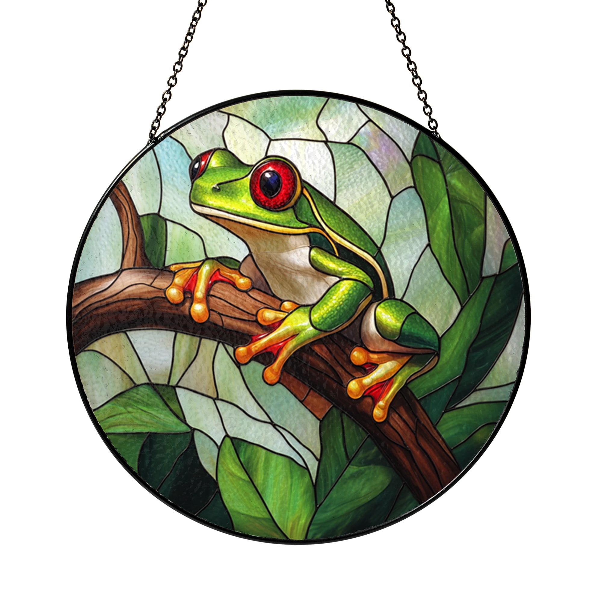 Decorative Frog on Tree Branch Stained Glass Style Suncatcher Window ...