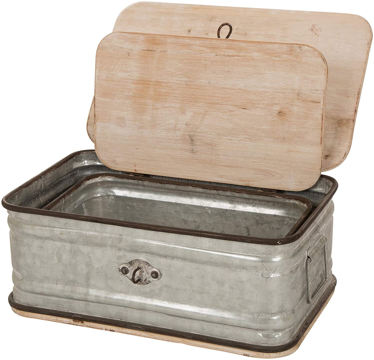 Decorative Galvanized Metal Boxes with Wood Lids, Set of 2 Storage ...
