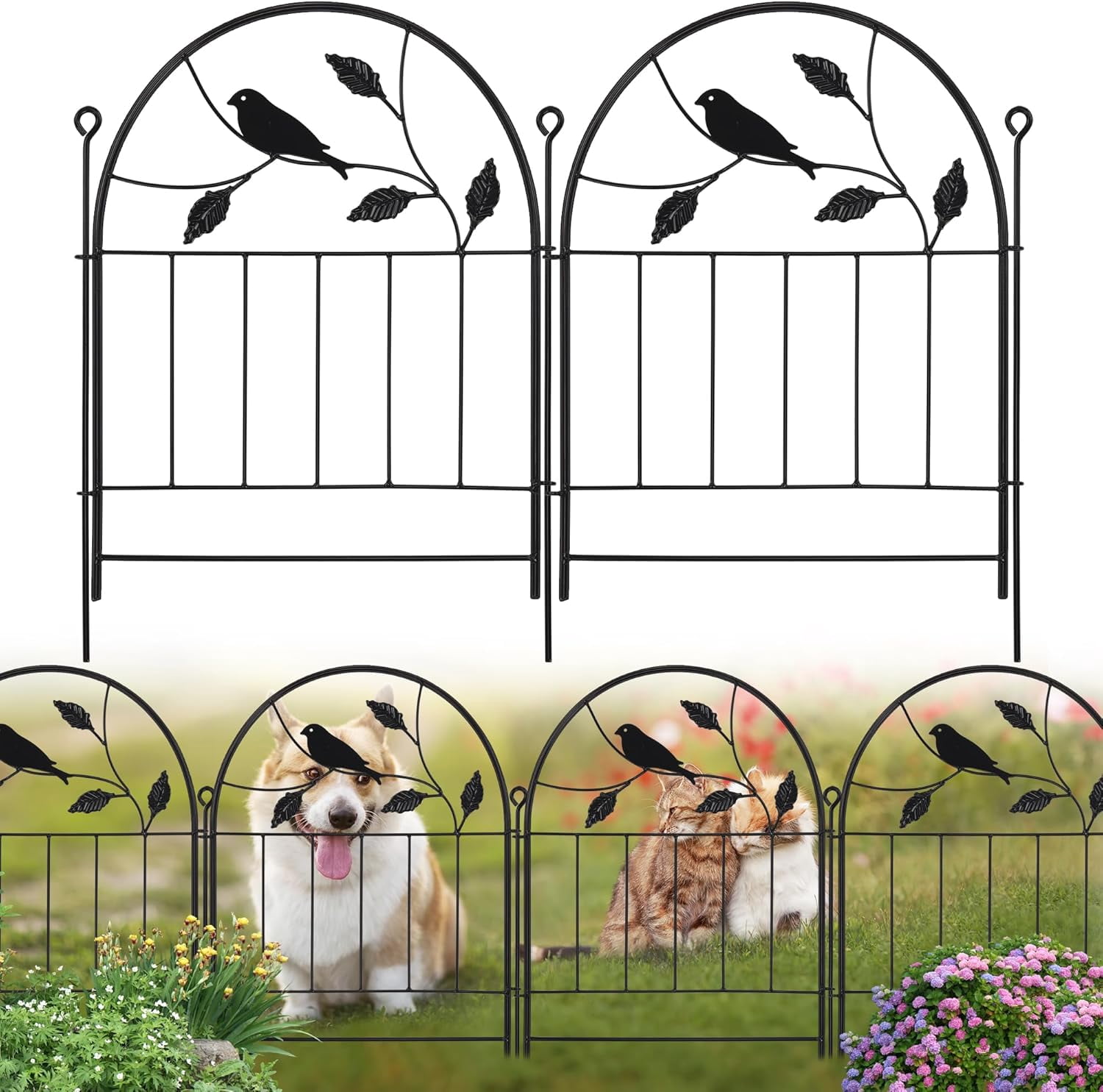 Decorative Garden Fence 10 Pack, 17in H x 10.5ft L Metal No Dig Animal ...