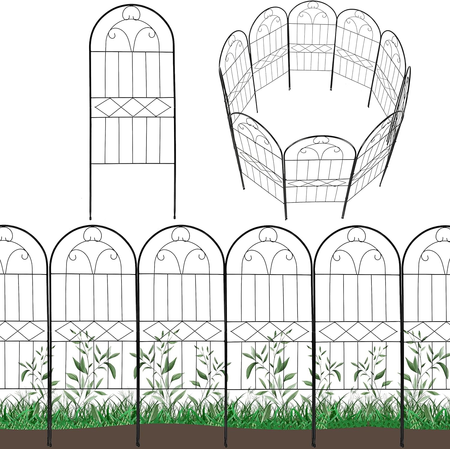 Decorative Garden Fence 10 Pack, 30in (H) x 10ft (L) Rustproof Metal ...