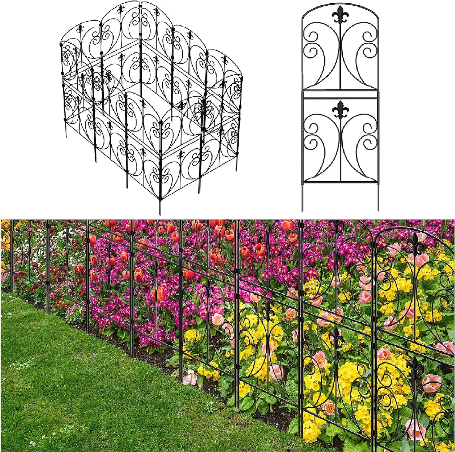 Decorative Garden Fence 15 Pack, 37.5in(H) x 16ft(L) Animal Barrier ...
