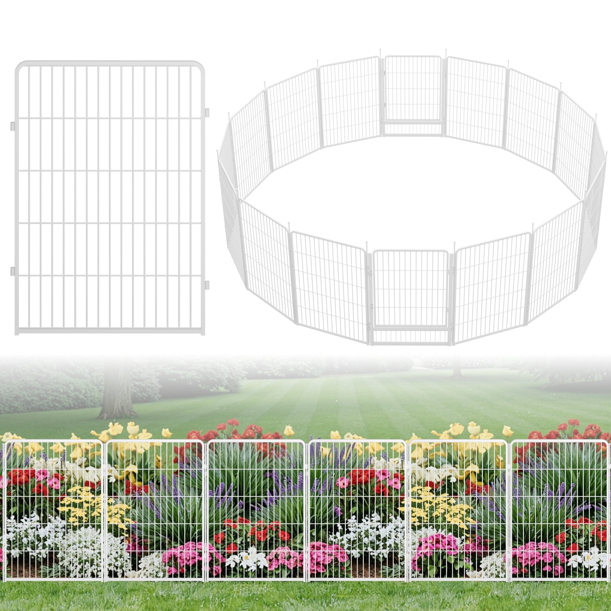SunsGrove Decorative Garden Fence with 2 Gates 24 in(H) x 11.1 ft(L) 6 ...