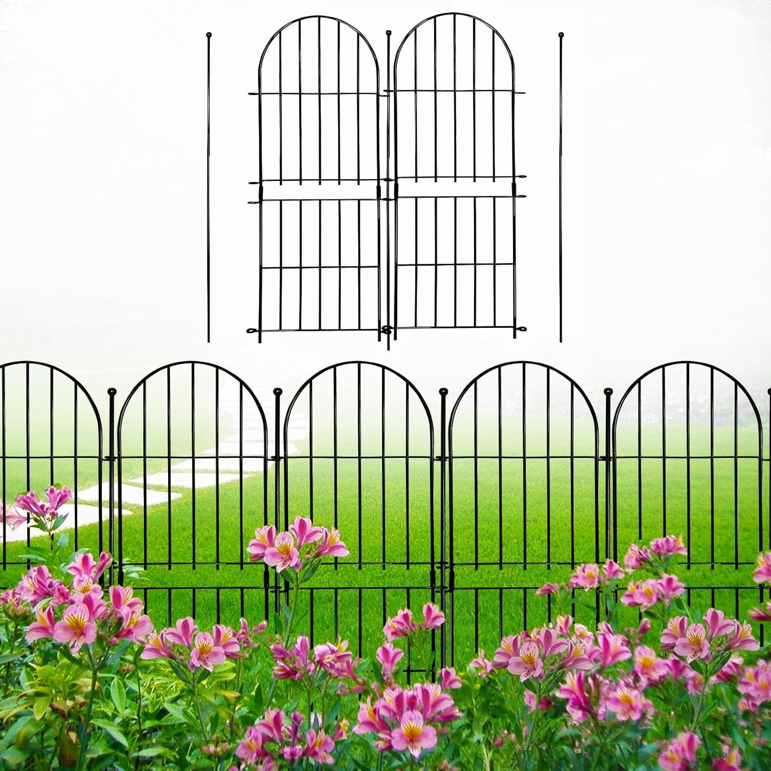Decorative Garden Fence 21in x10ft, 10 Pack Rustproof Metal No Dig ...