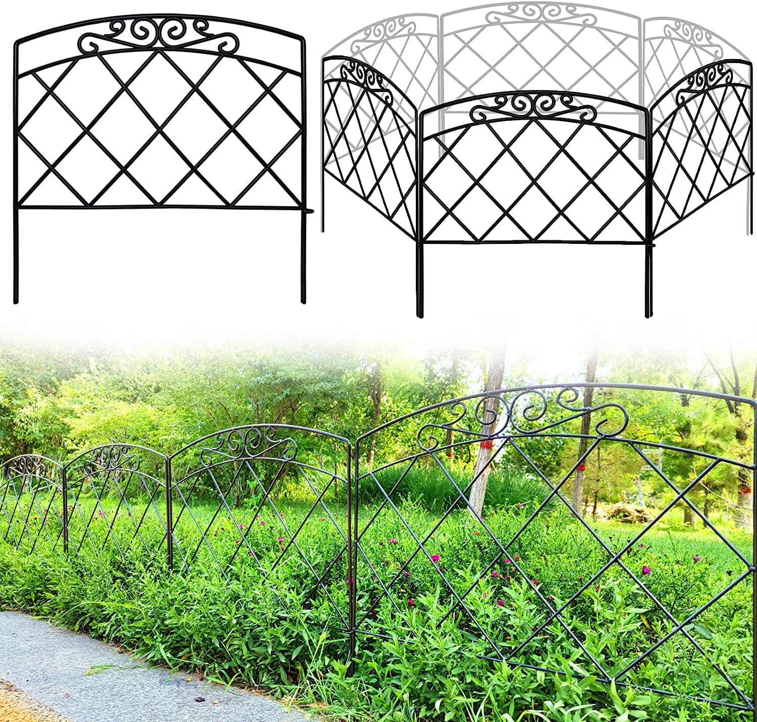 Decorative Garden Fence 24 in (H) x 10 ft (L) Rustproof Metal Fence ...