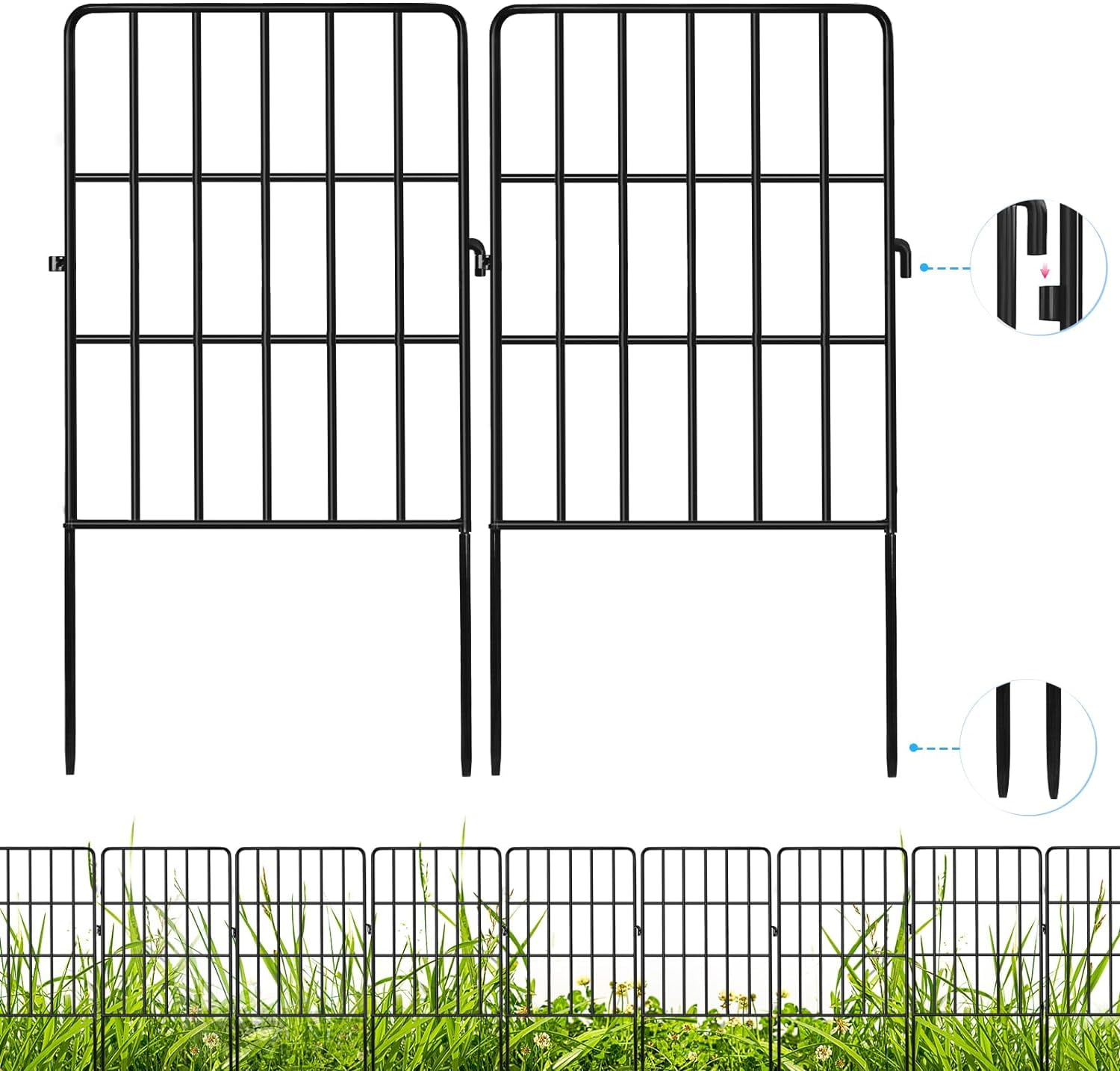 Decorative Garden Fence 24 Pack, 24 Ft (L) X 24 in (H) Black Square ...