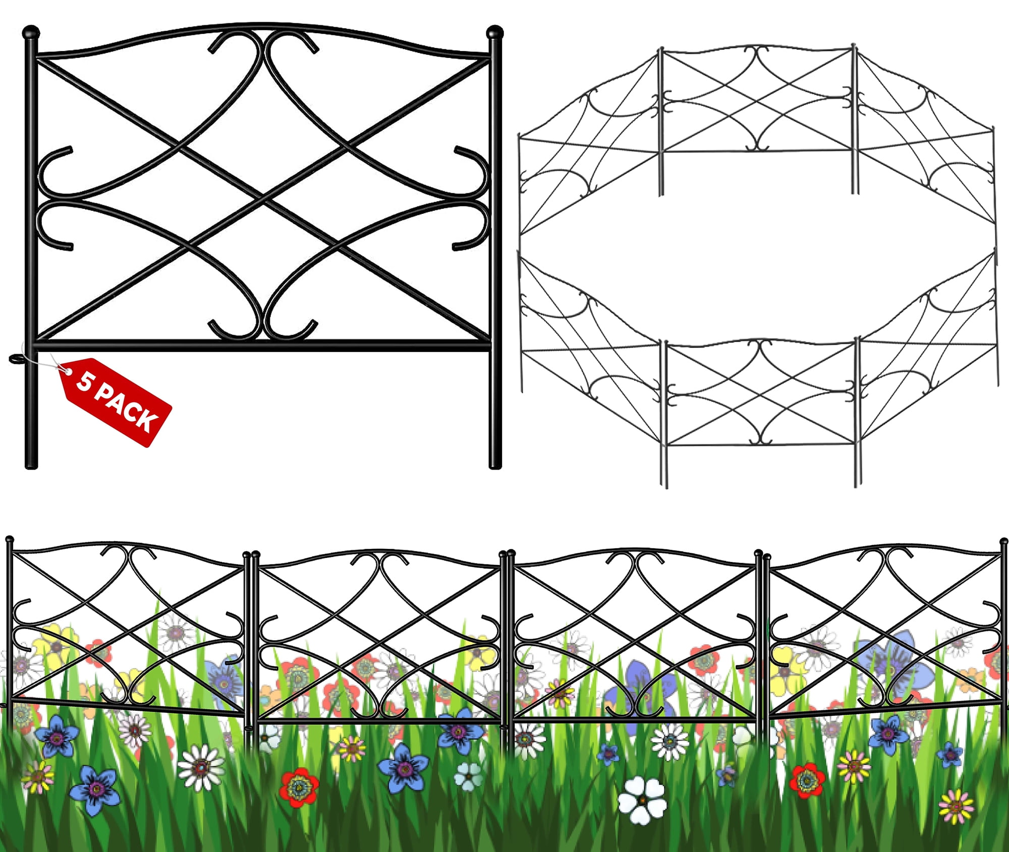 Decorative Garden Fence 24" x 10ft,Waterproof Garden Fencing Animal ...