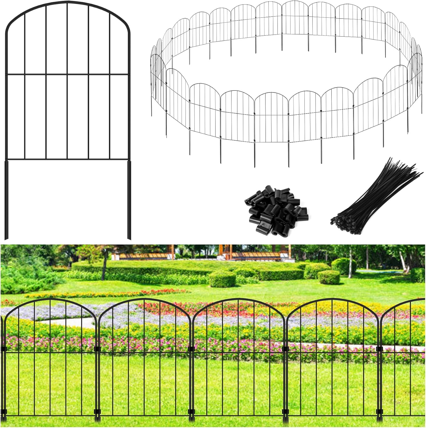 Decorative Garden Fence 24in (H) x 27.2ft (L), 26 Panels No Dig Garden ...