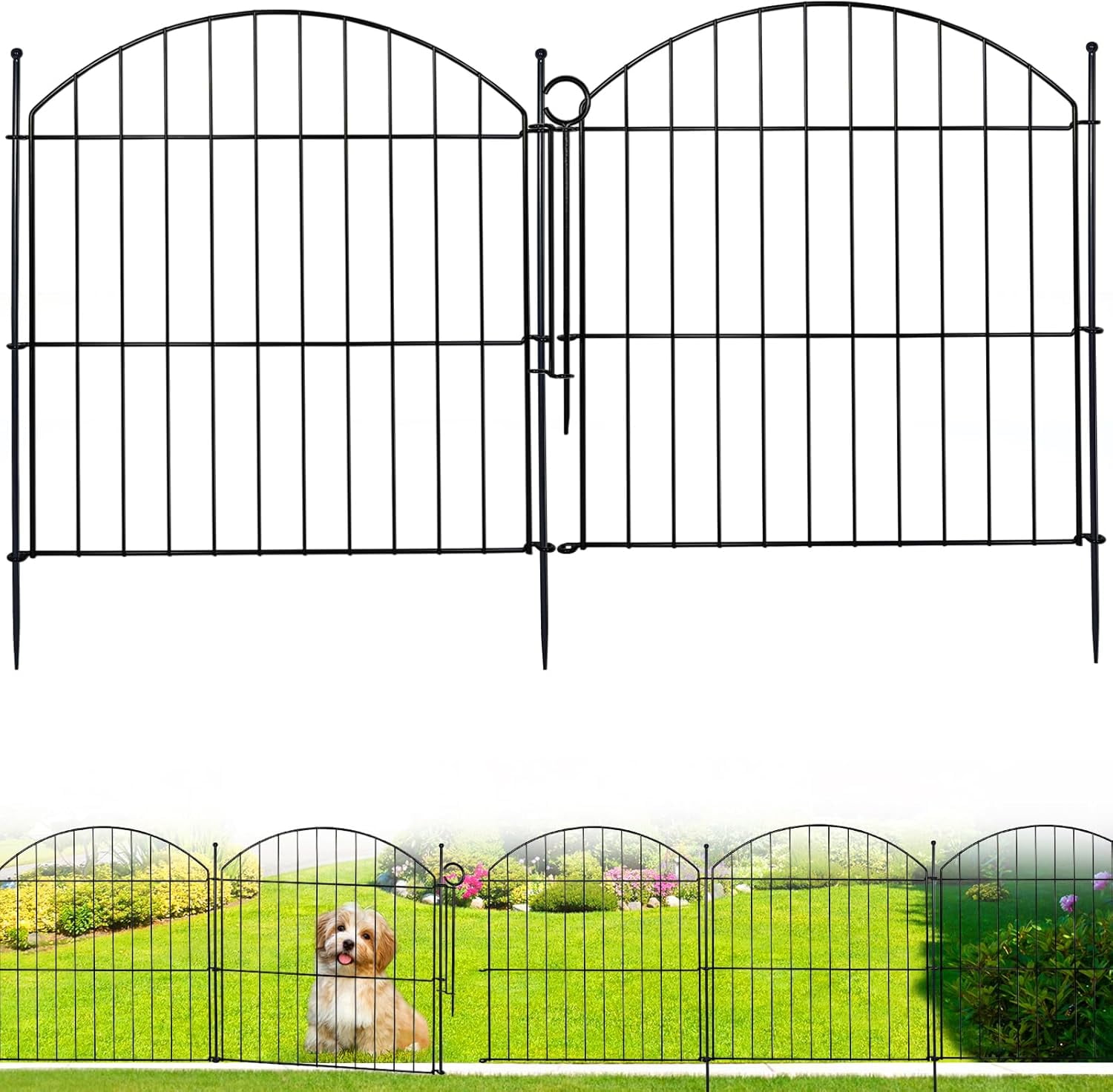 Decorative Garden Fence 24in (H) x10ft (L), 5 Pack No Dig Fence Animal Barrier for Dog with Lock ...