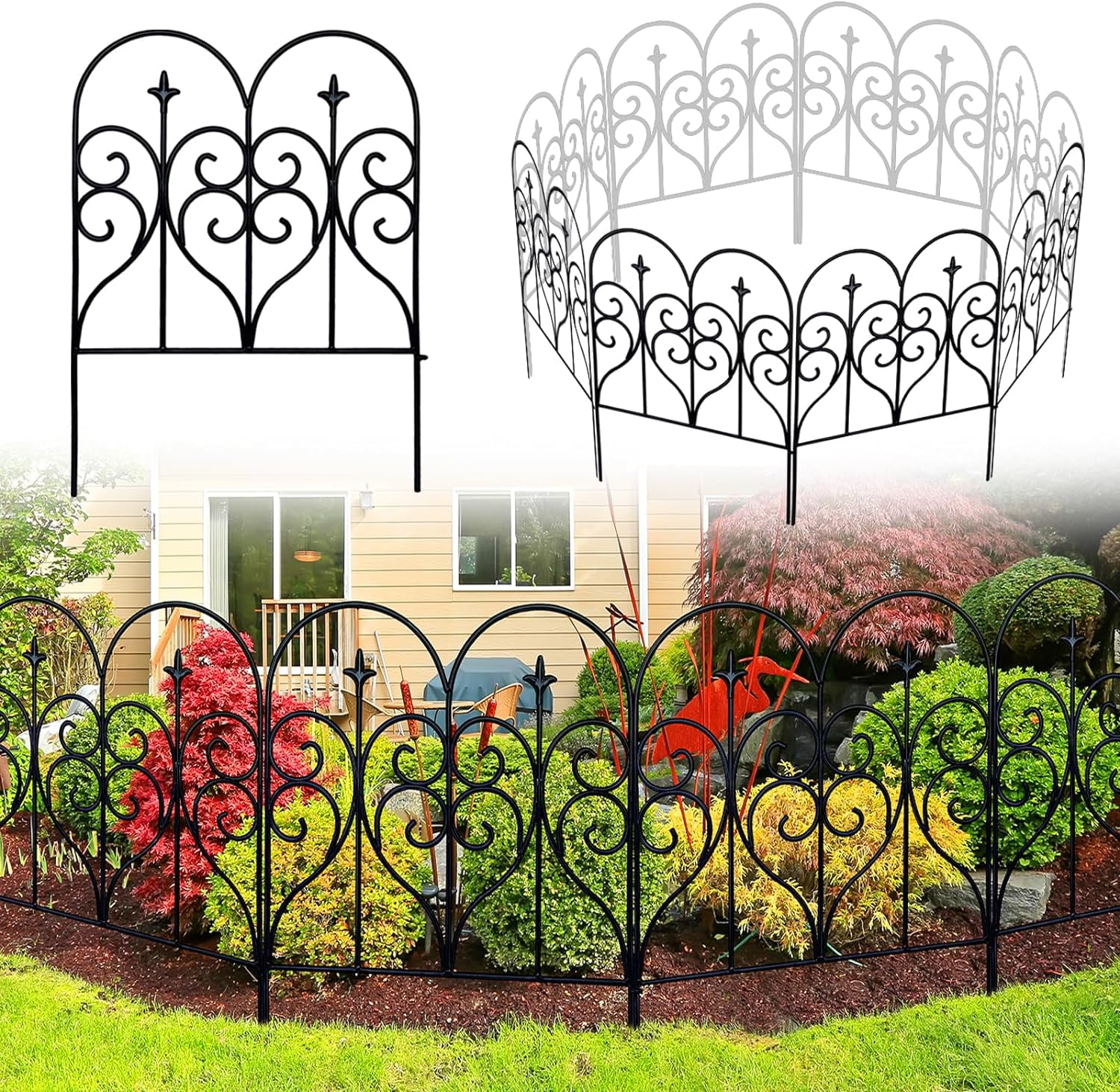 Decorative Garden Fence 32 in (H) x 20 ft (L) Outdoor Rustproof Metal ...