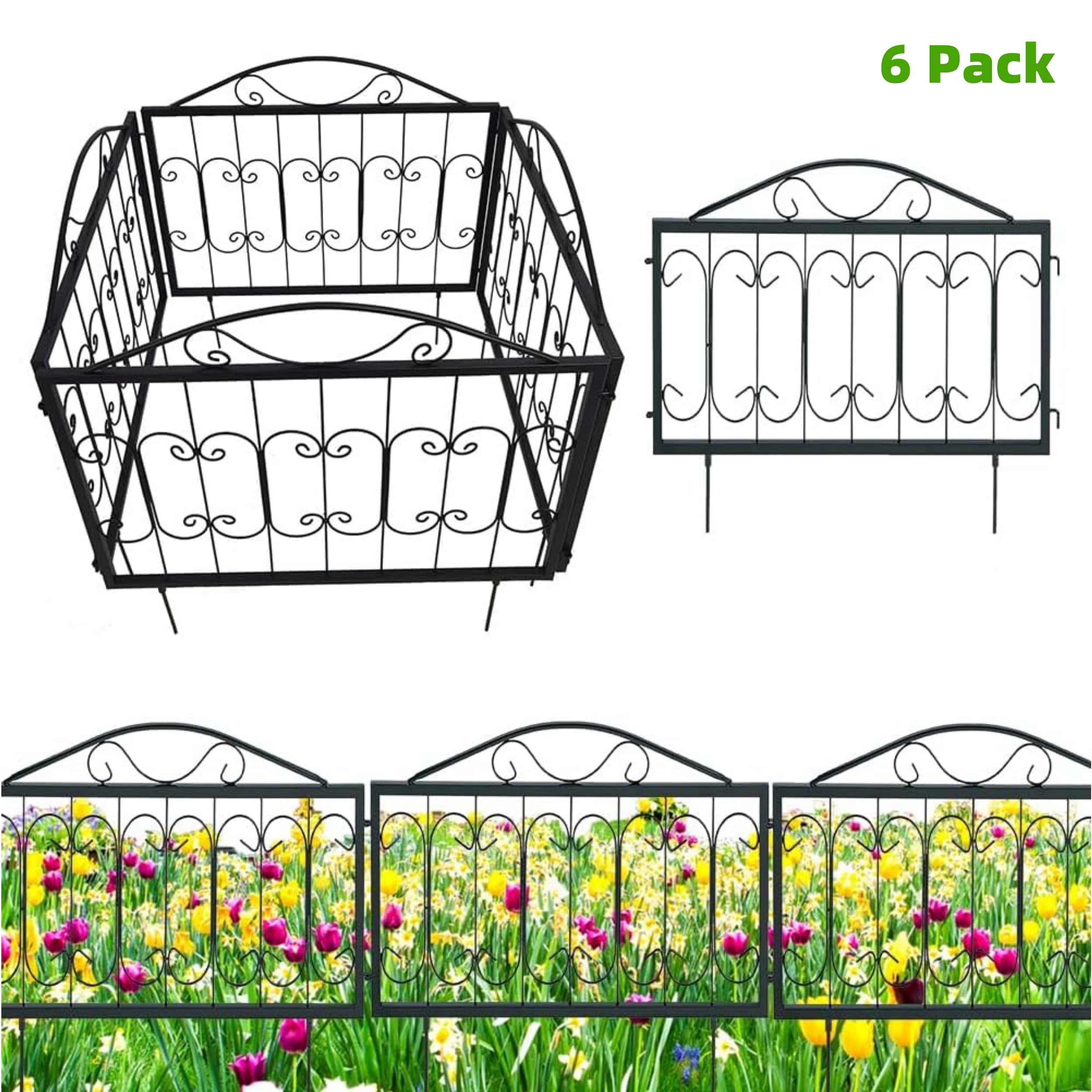 Decorative Garden Fence 6 Pack, 23.6in (H) x 11.8ft (L) Rustproof Metal ...