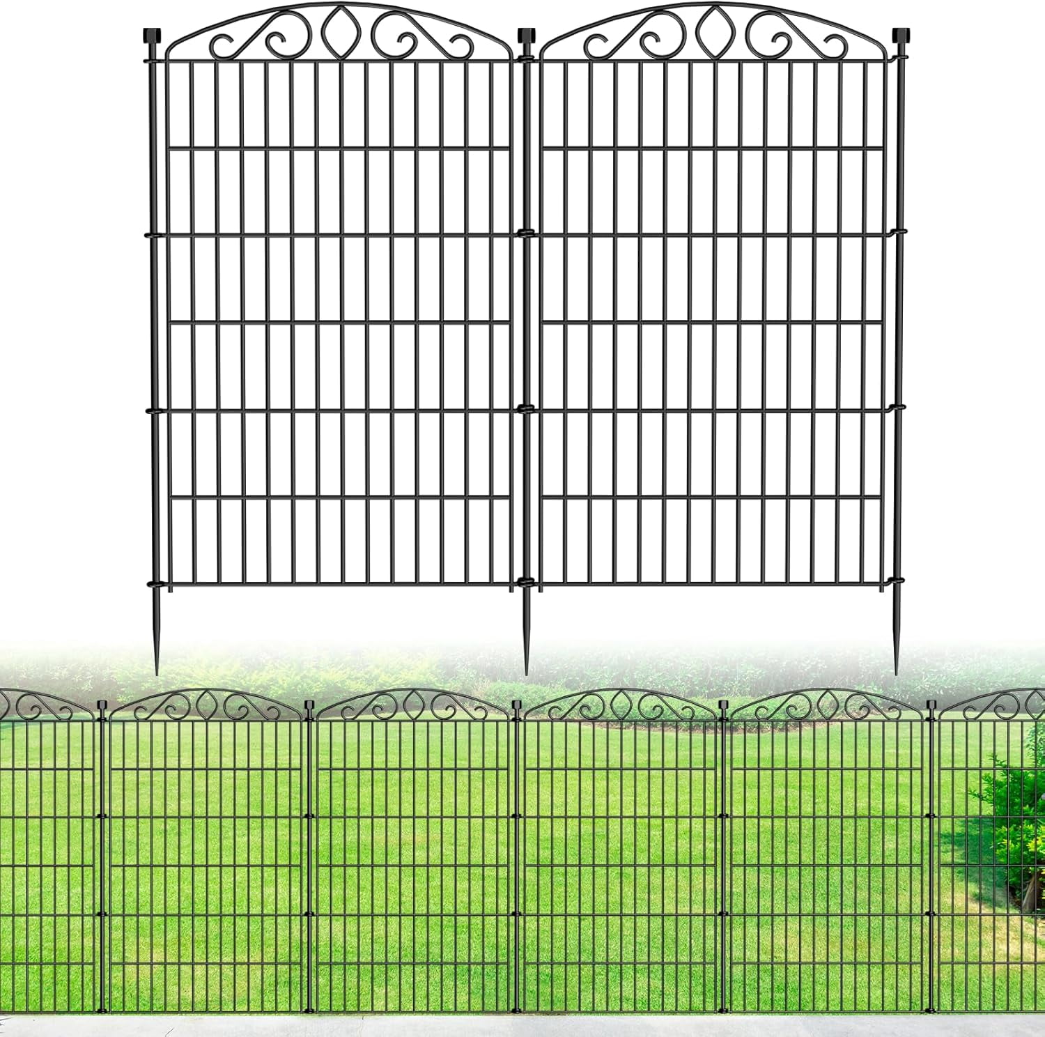 Decorative Garden Fence 6 Panel - 42in H x 13.26 ft L, No Dig Rustproof ...