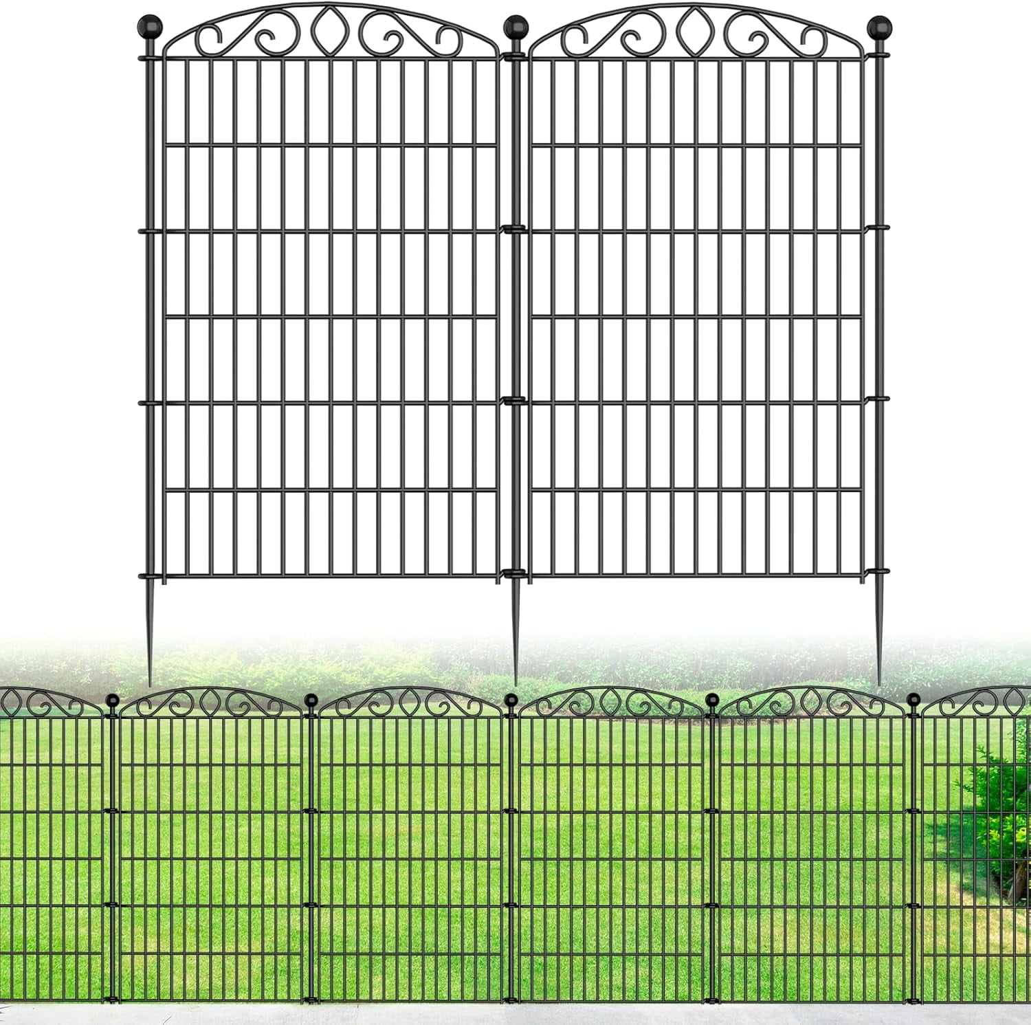 Decorative Garden Fence 6 Panel - 42in H x 13.4ft L, No Dig Rustproof ...