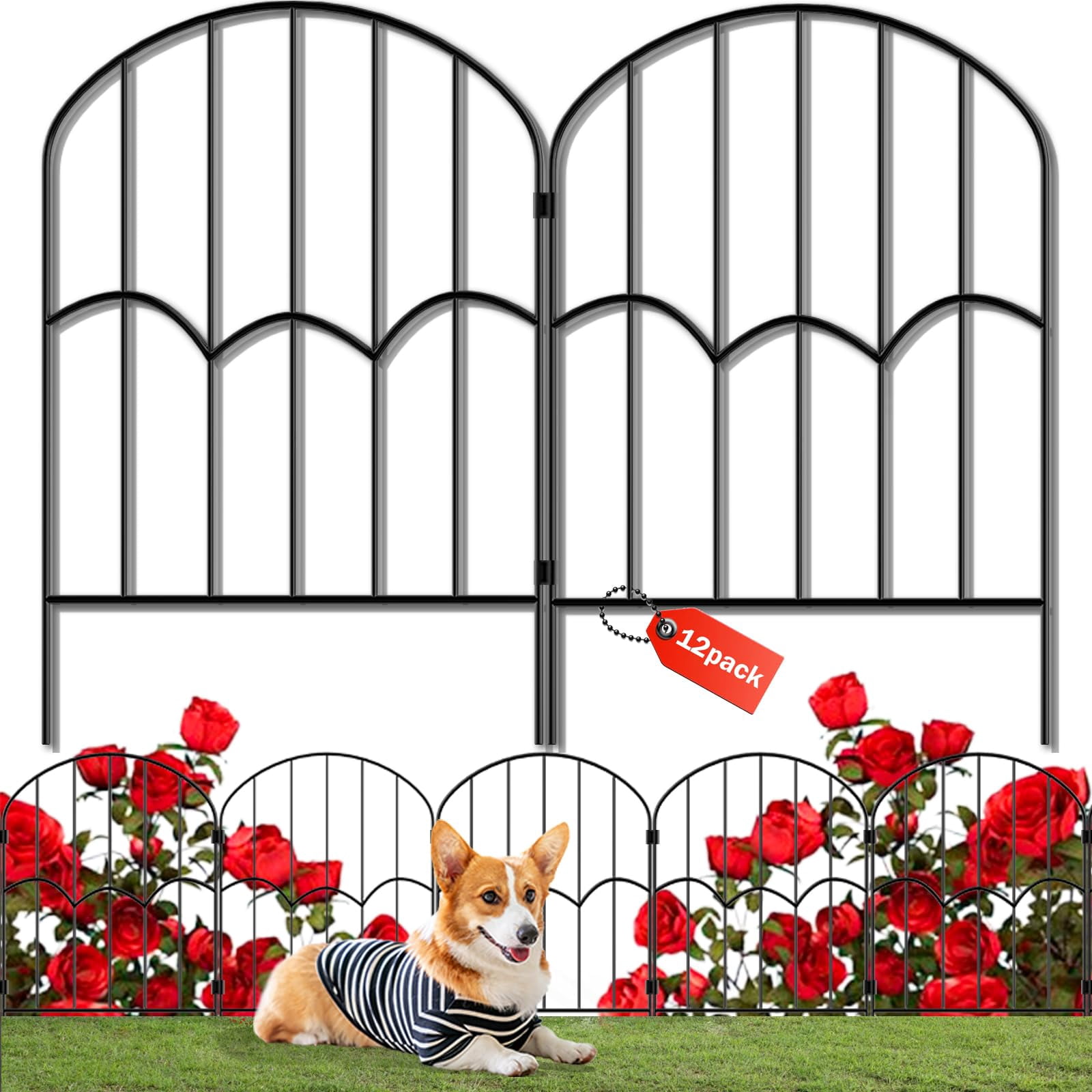 Decorative Garden Fence Dog Fence Outdoor for Yard 24Pcs 26ft (L) X 2ft ...