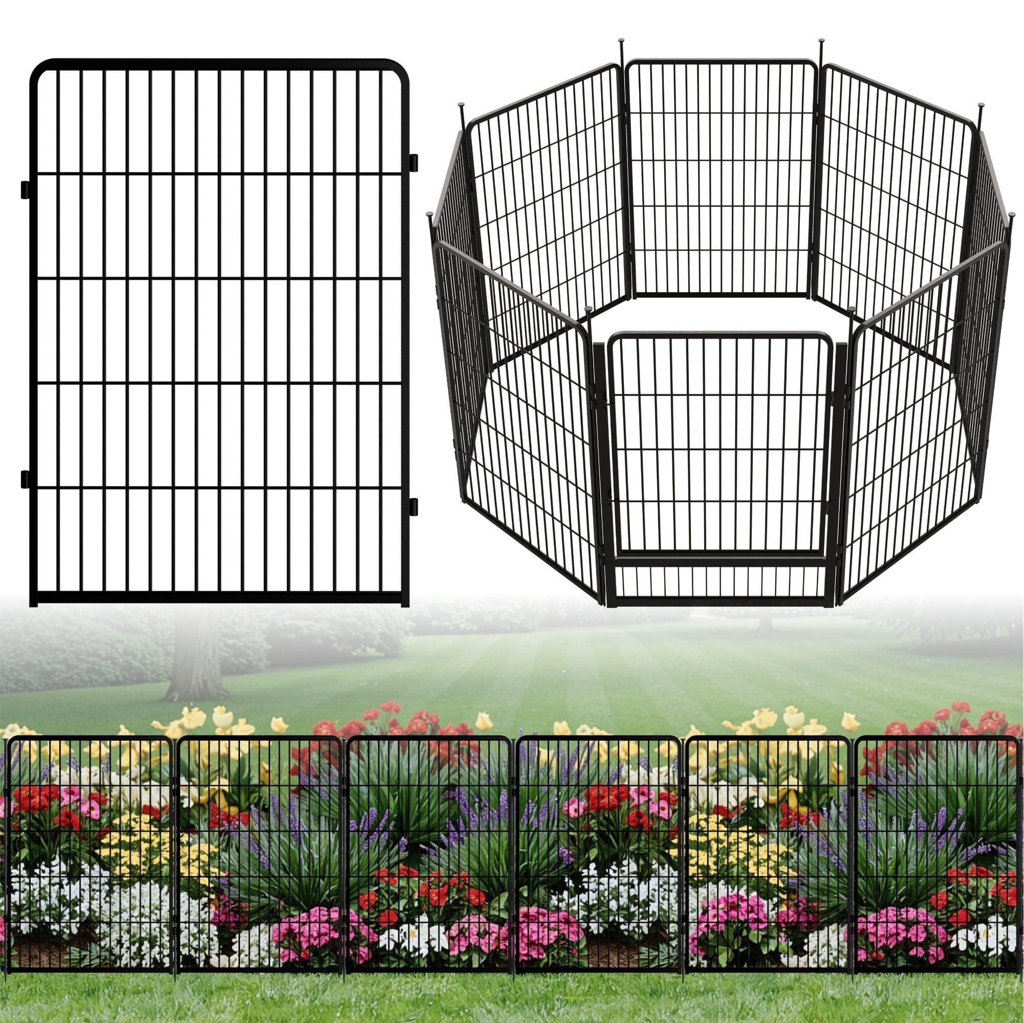 SunsGrove Decorative Garden Fence with Gate 40 in(H) x 17.8 ft(L) 8 ...