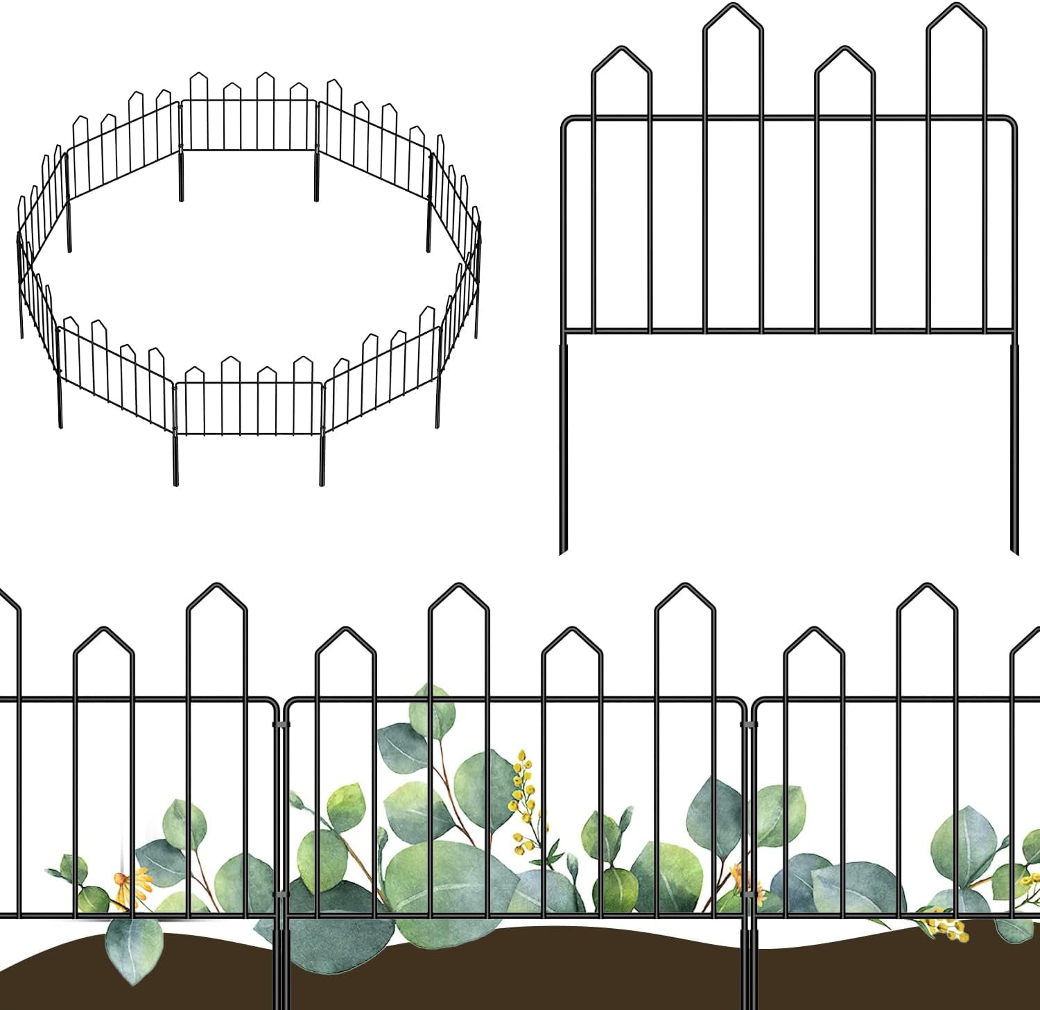 Decorative Garden Fence Panels No Dig Fencing, 23.6in(H)×26Ft(L), 18 ...