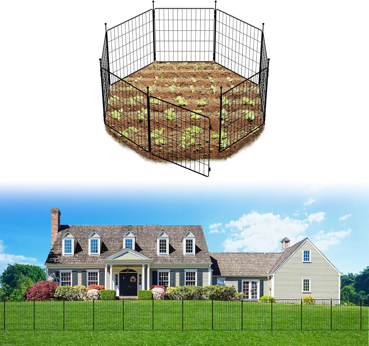 Decorative Garden Fence for Yard - 24in(H) x 14.8ft(L) 8 Panels - Metal ...