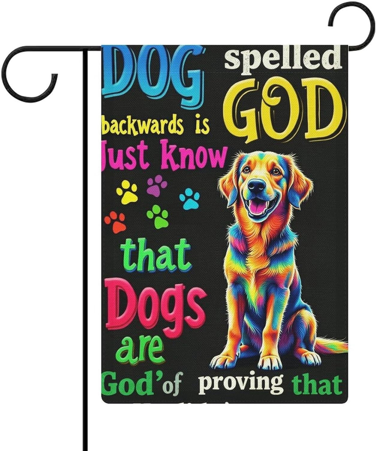 Decorative Garden Flag With Colorful Dog and Paw Prints, Double Sided ...