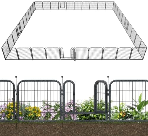 Decorative Garden Metal Fence 92ft (L)×32in (H) with 35 Panels 5 Gates ...