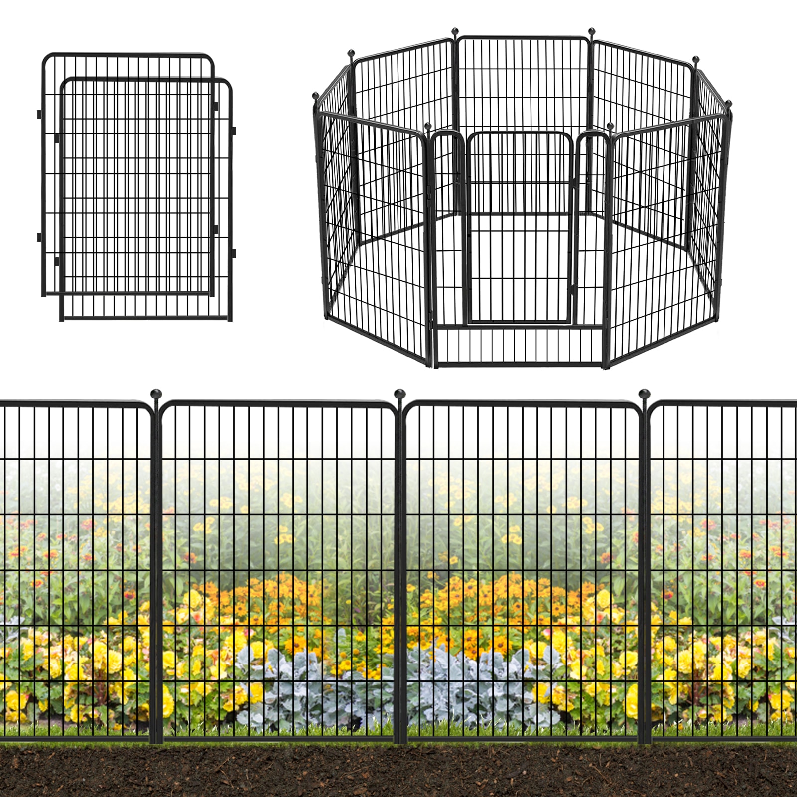 Black Decorative Garden Metal Fence 18ft(L)√ó40in(H), Rustproof, Heavy ...