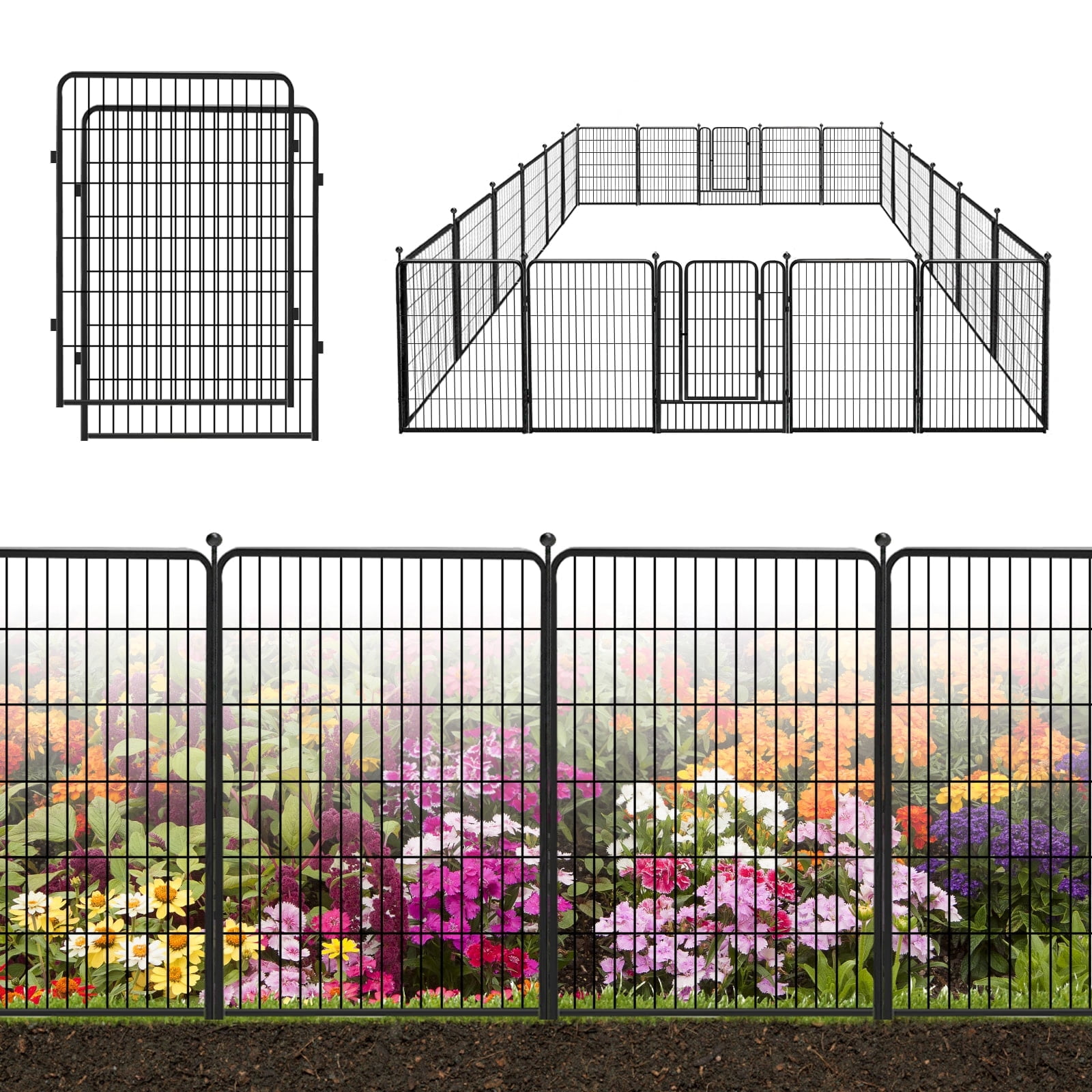 Decorative Garden Fence, 50ft(L)×40in(H), 22 Panels, Rustproof, Heavy ...