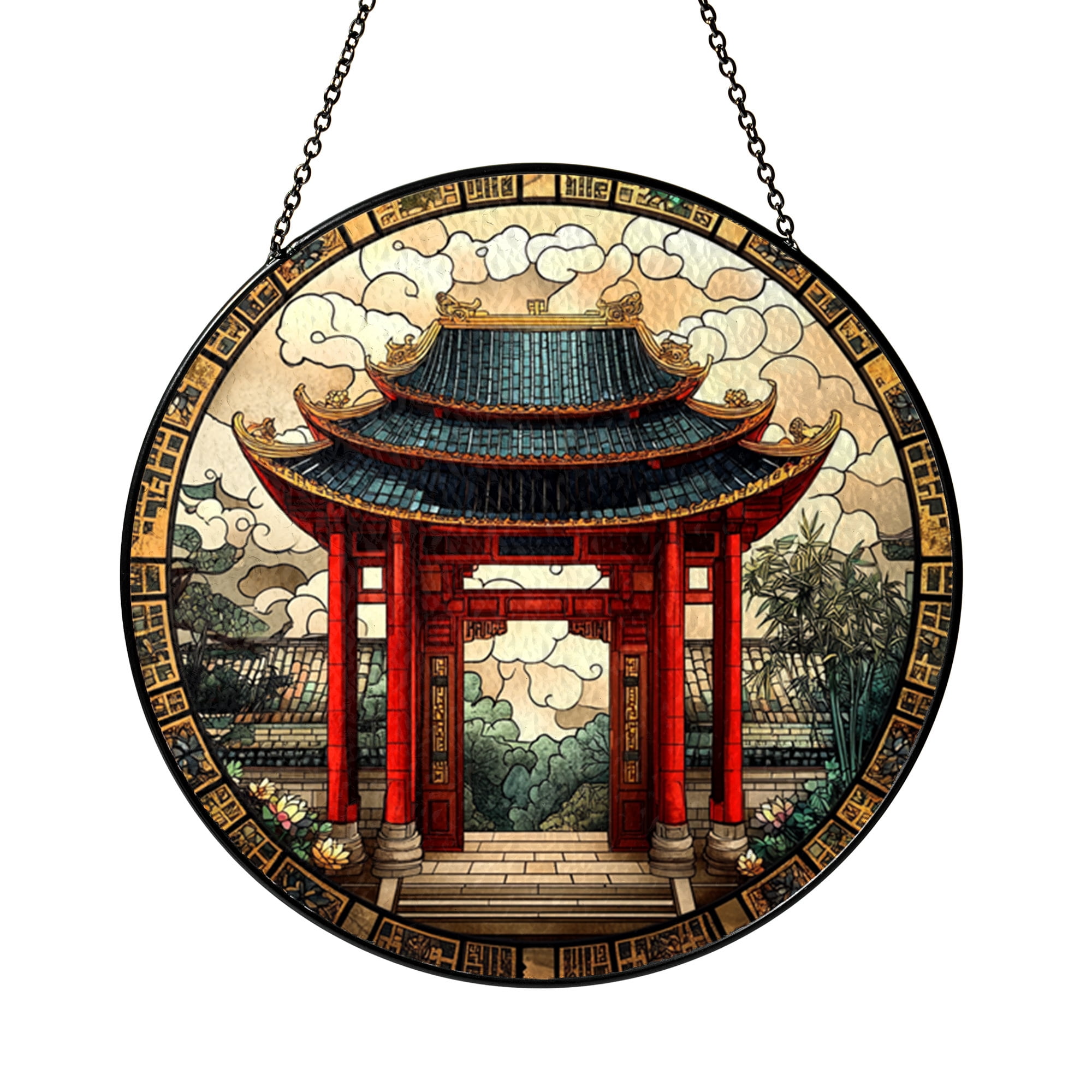Decorative Garden Pavilion Gate Stained Glass Suncatcher Window Hanging ...
