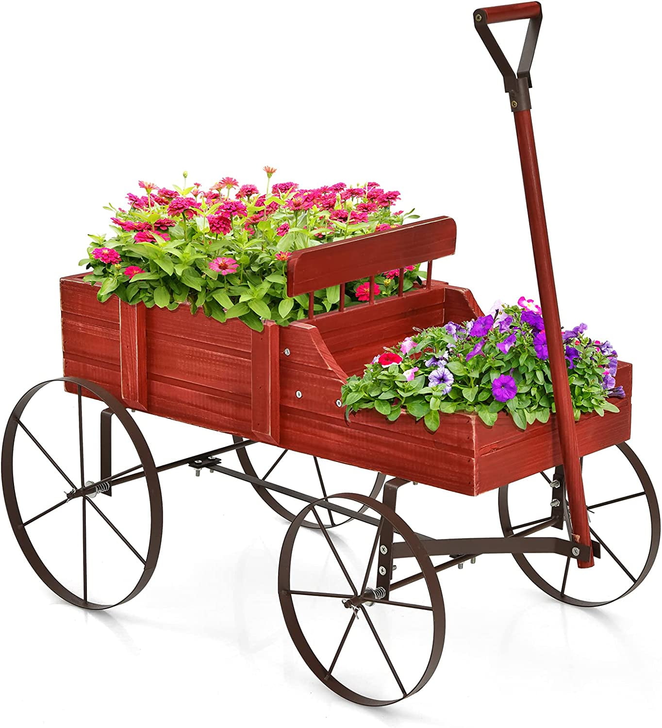 Decorative Garden Planter, Small Wagon Cart with Metal Wheels, Wood ...