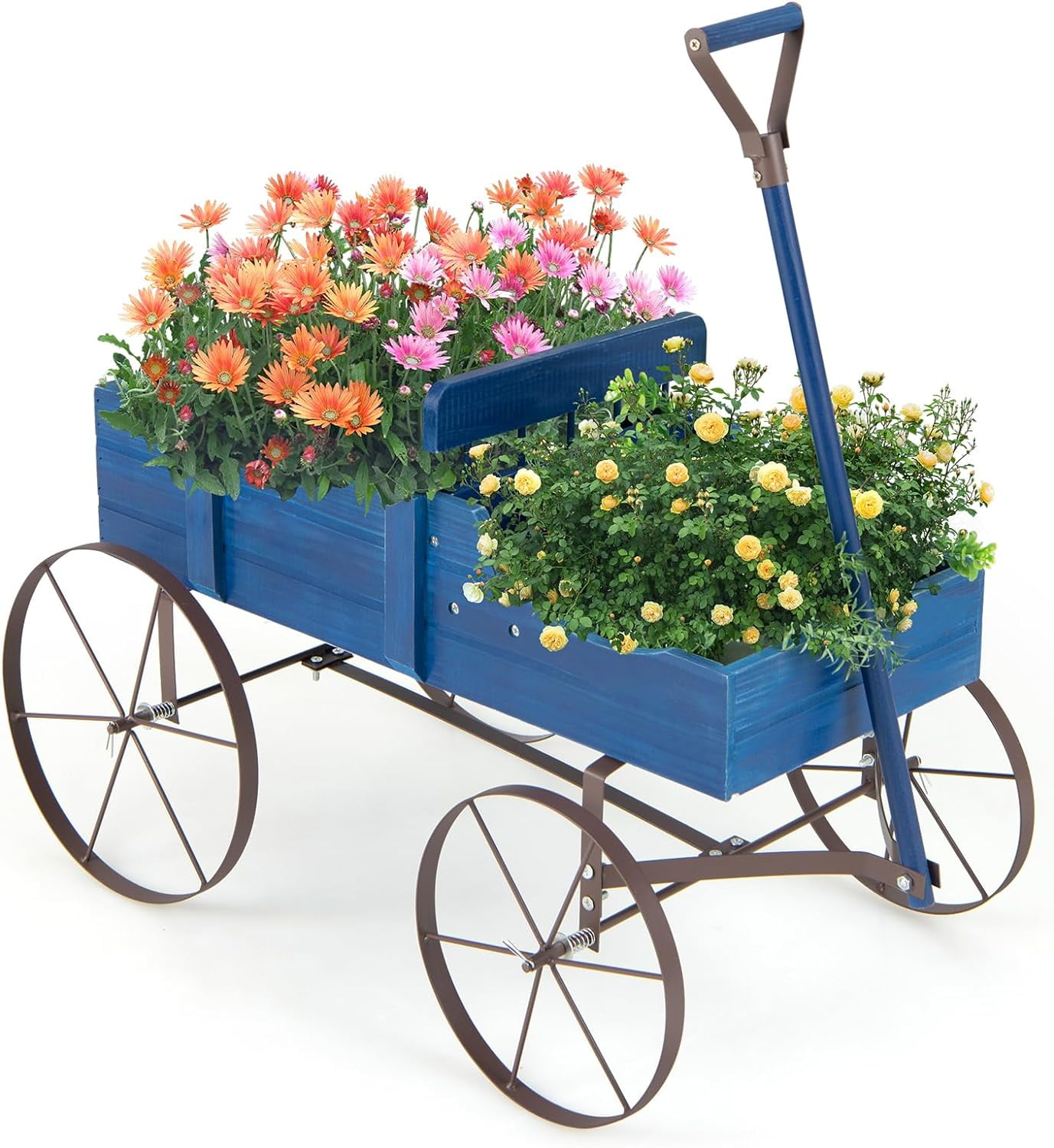 Decorative Garden Planter, Small Wagon Cart with Metal Wheels, Wood ...