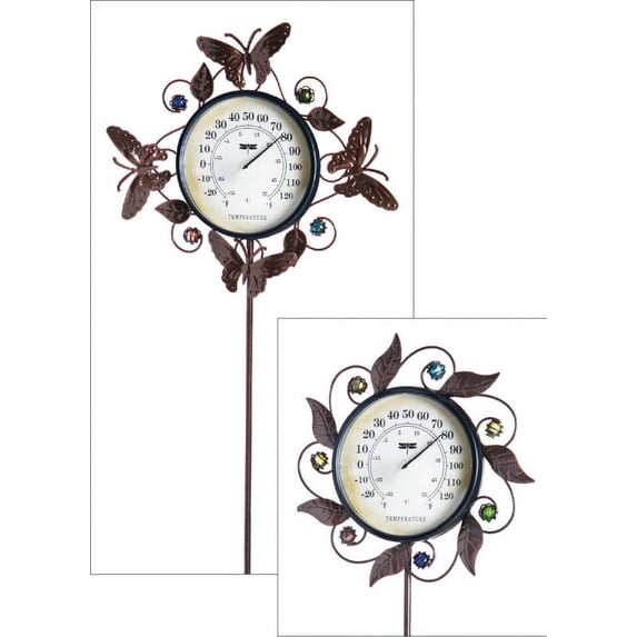 Decorative Garden Stake Thermometer, 2 asst, Butterfly & Leaves ...