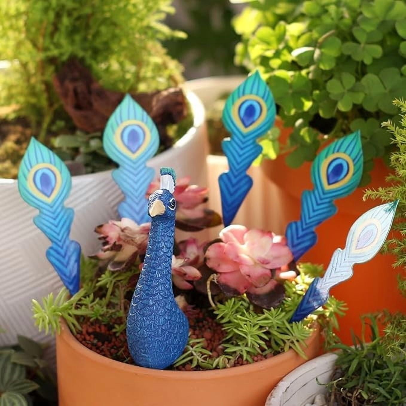 Decorative Garden Stakes for Potted Plants, Resin & Metal Peacock Plant ...