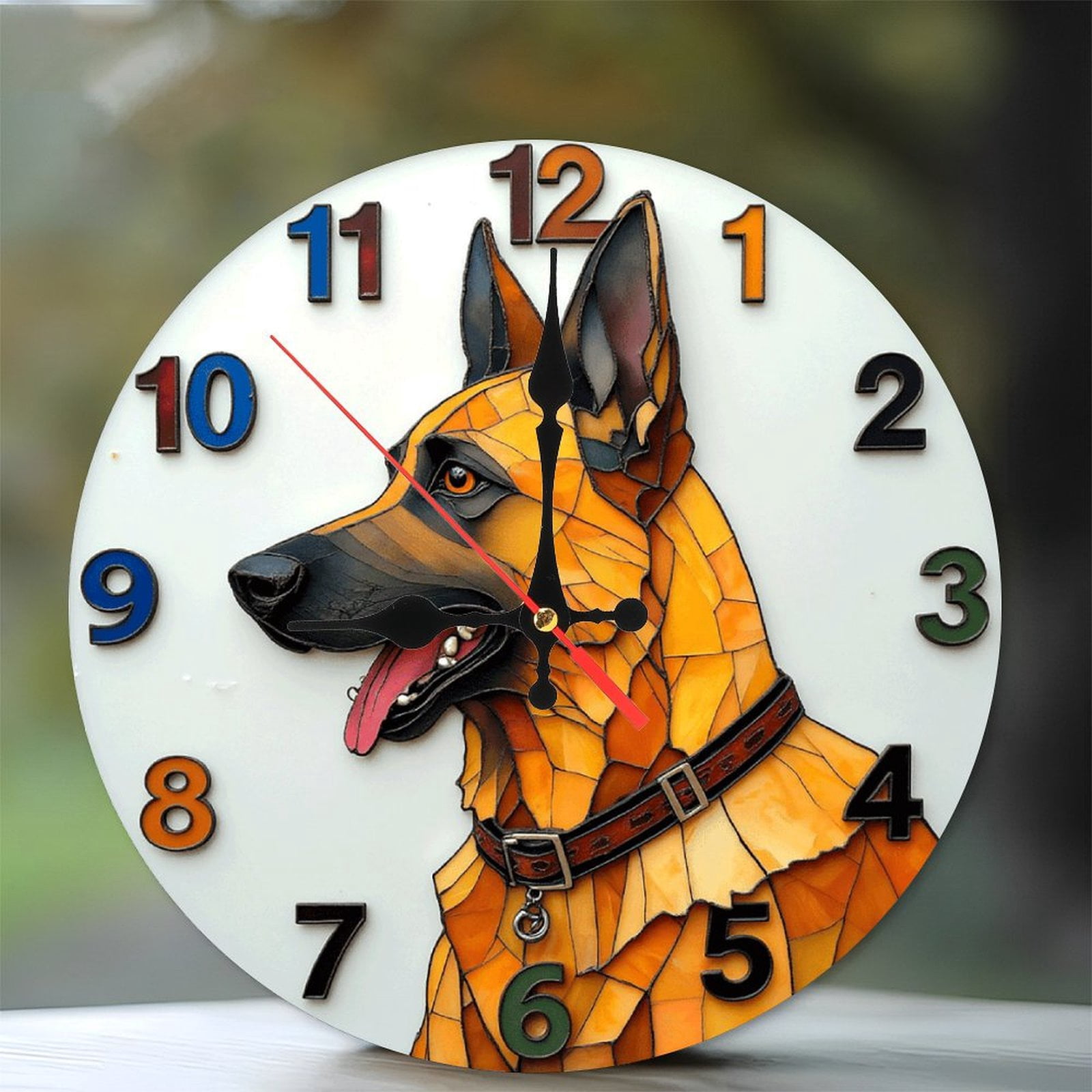 Decorative German Shepherd Wall Clock Art 10-Inch Silent Wooden Wall ...