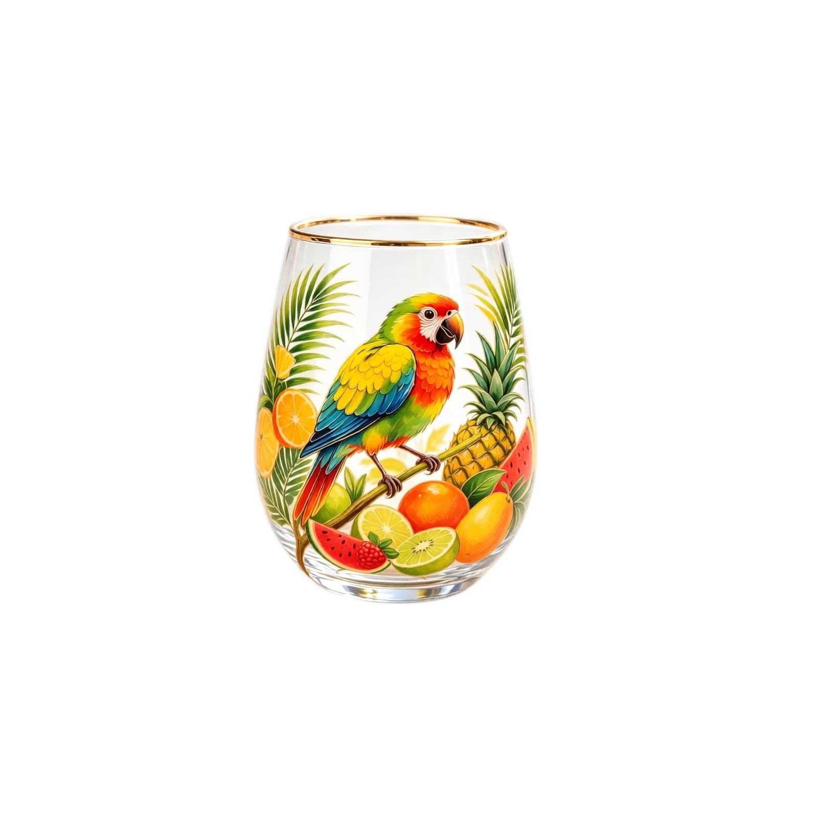 Decorative Glass Cup with Parrot and Fruit Print for Home Juice and ...