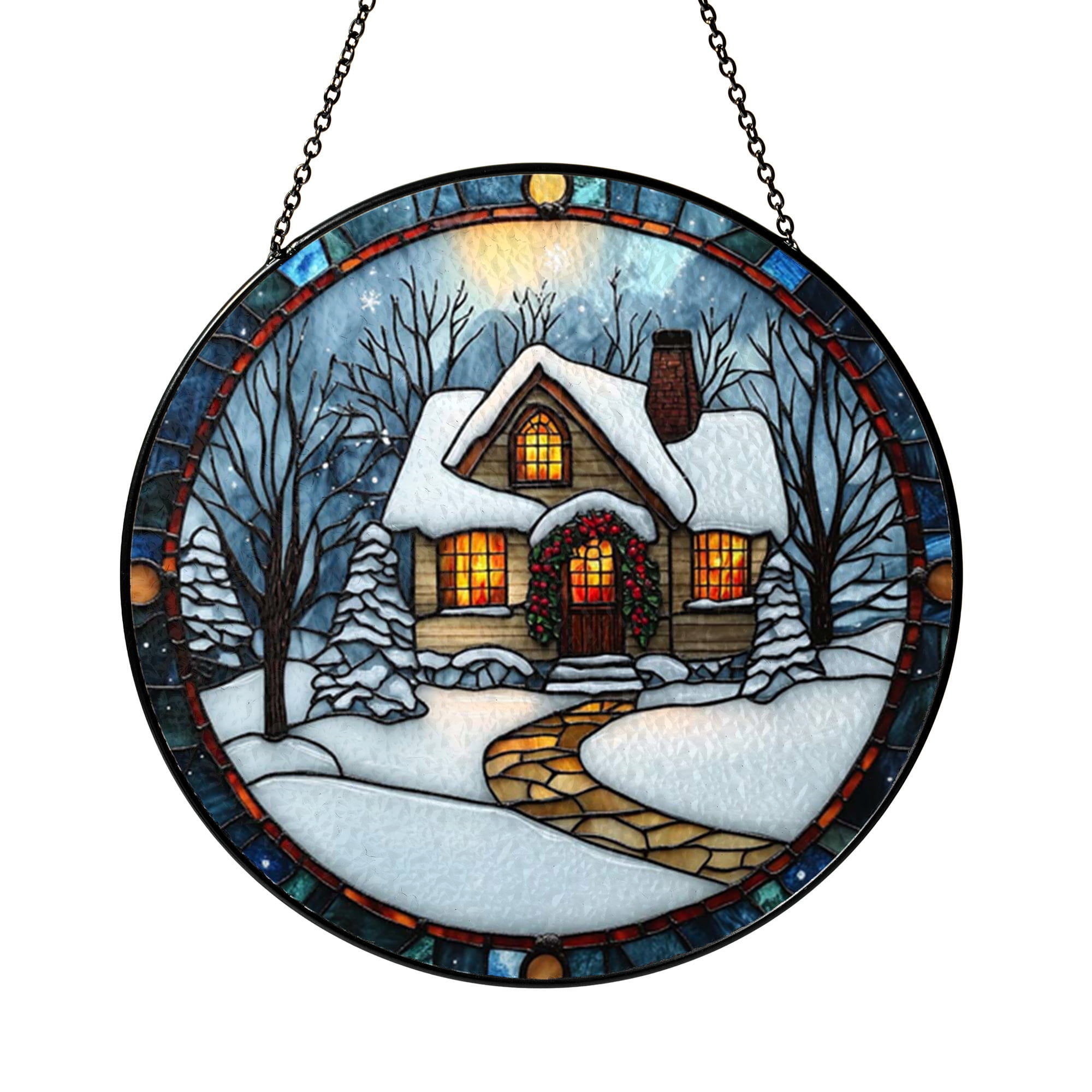 Decorative Glass House Window Accent, Whimsical Winter Style Hanging ...