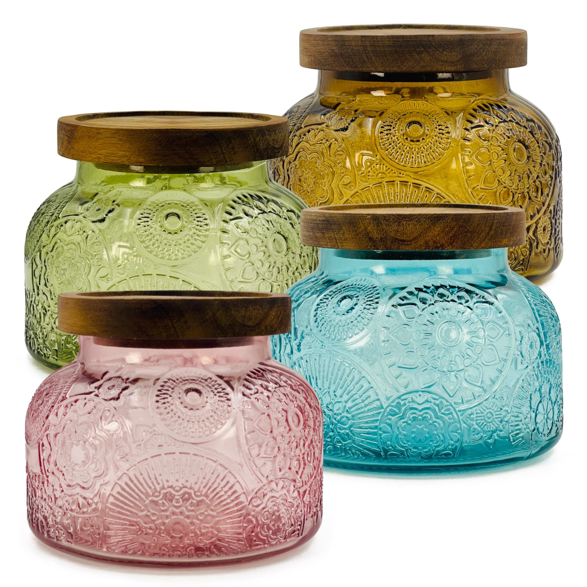 Lingshine 24.5 oz Decorative Glass Jars with Airtight Wooden Lids ...