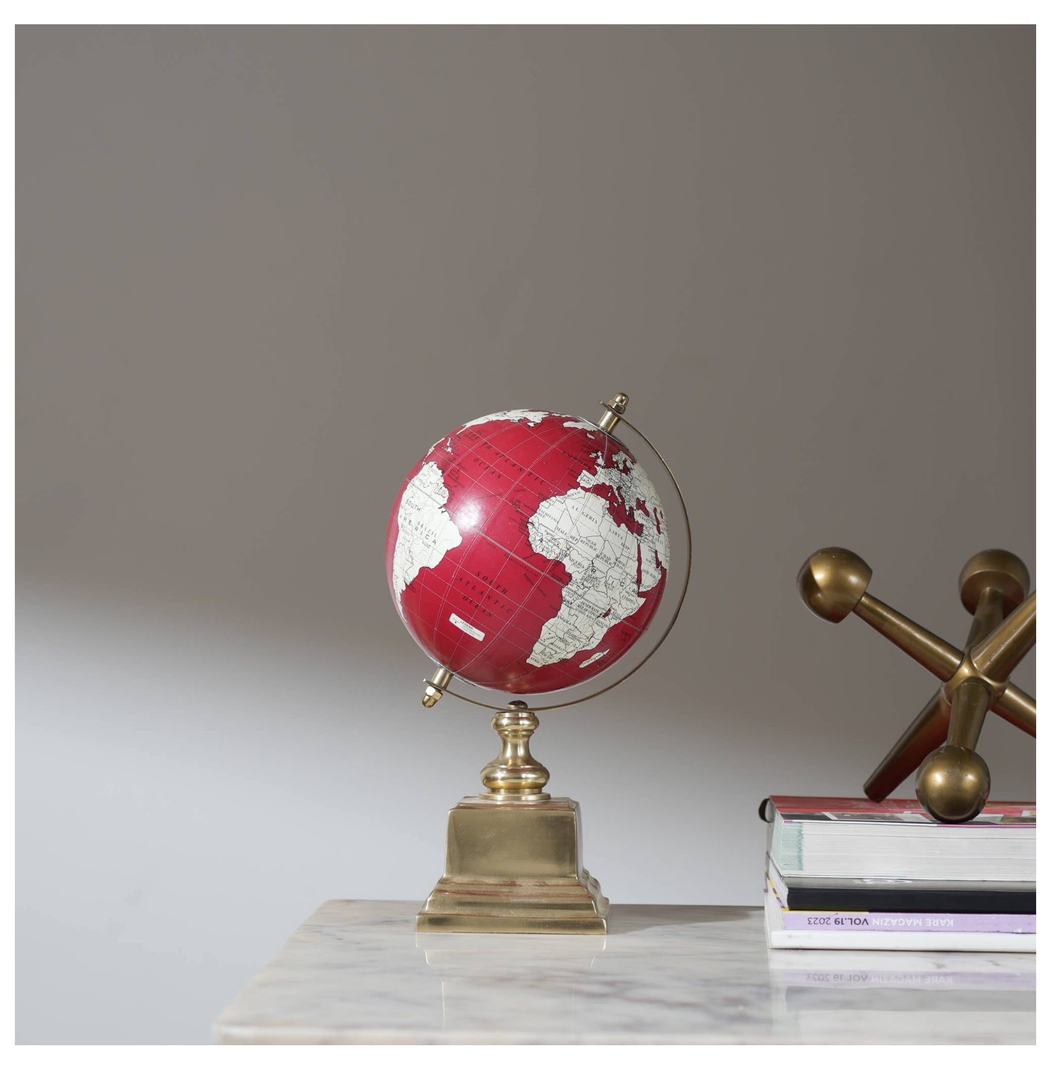 Decorative Globe - 10.75" Red & Finish World Globe on Aluminum Base ...