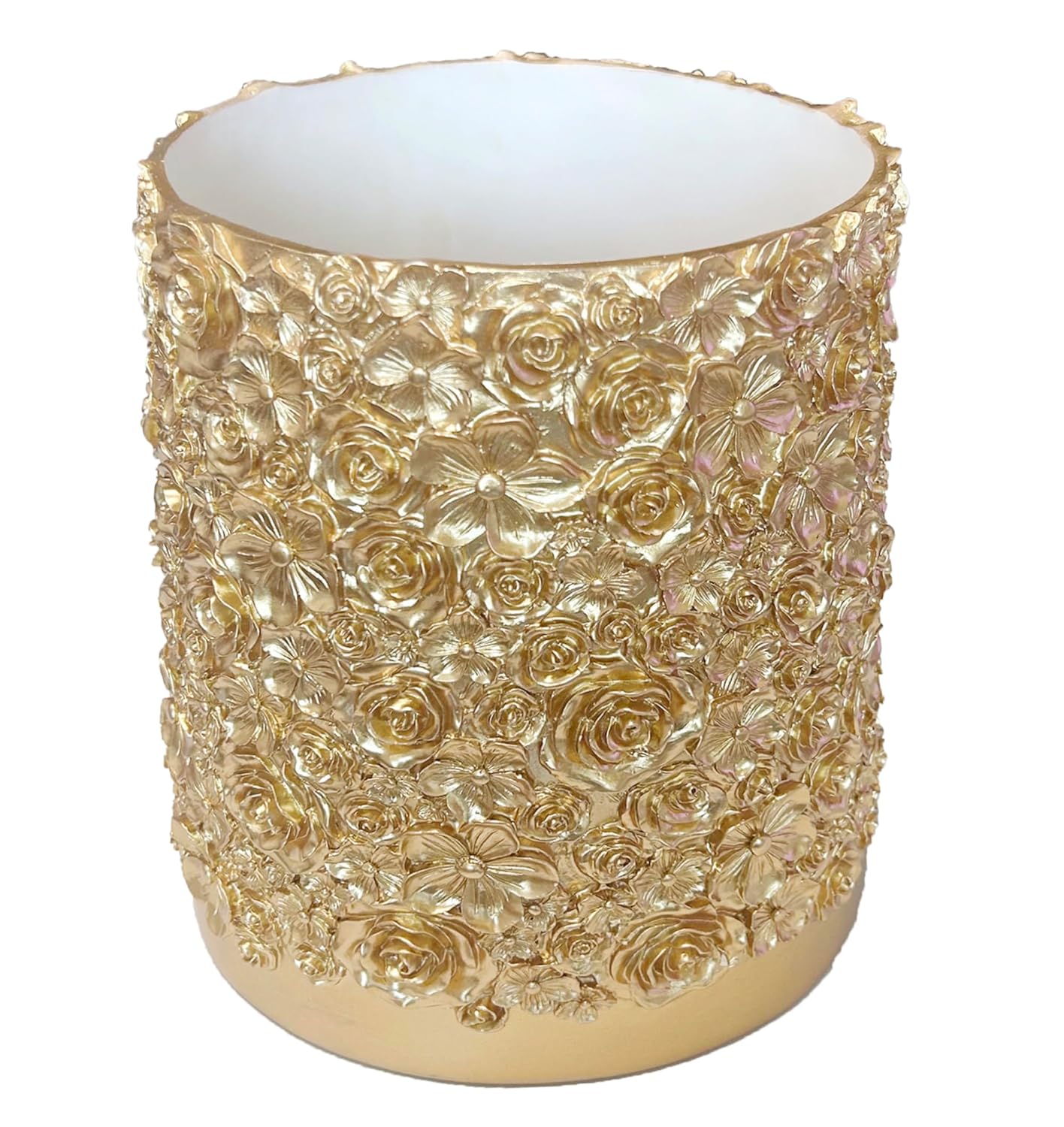 Decorative Glod Elegant Resin Carved Waste Basket 8"x10" Trash Bin ...