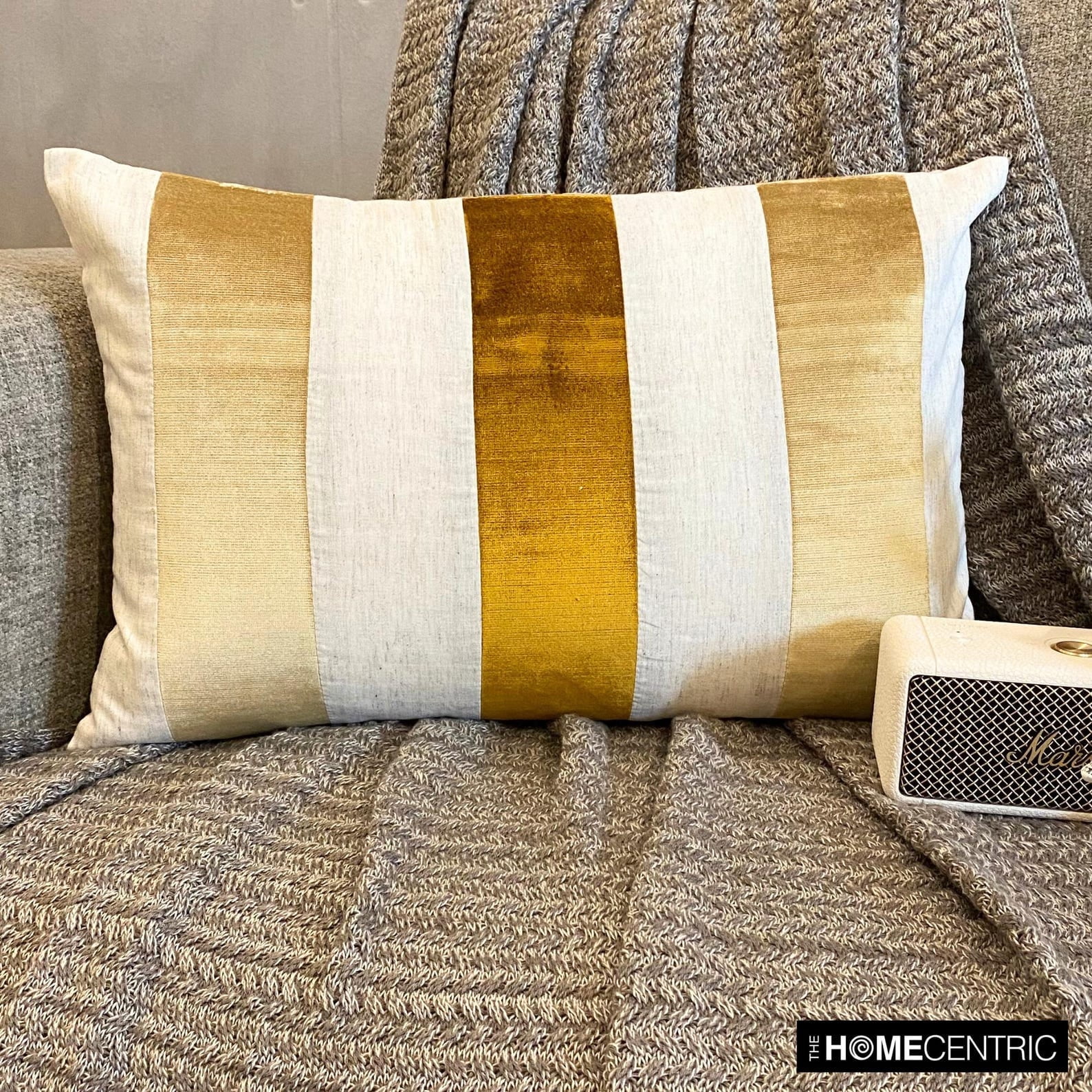 Decorative Gold 12"x26" (30x65 cm) Lumbar Pillow Cover, Linen & Velvet ...