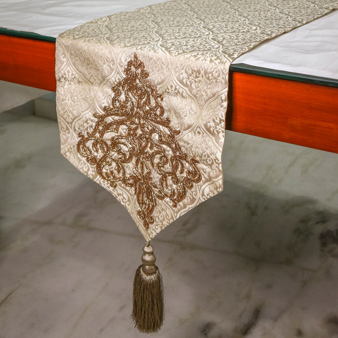 Decorative Gold Coffee Table Runner 14 x 36 inch Jacquard Table Linen ...