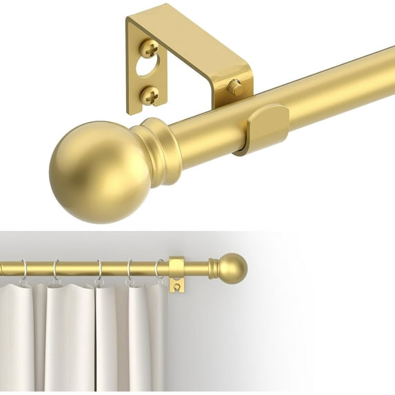 Decorative Gold Curtain Rod Set 28-78 Inch Adjustable Heavy Duty Metal ...
