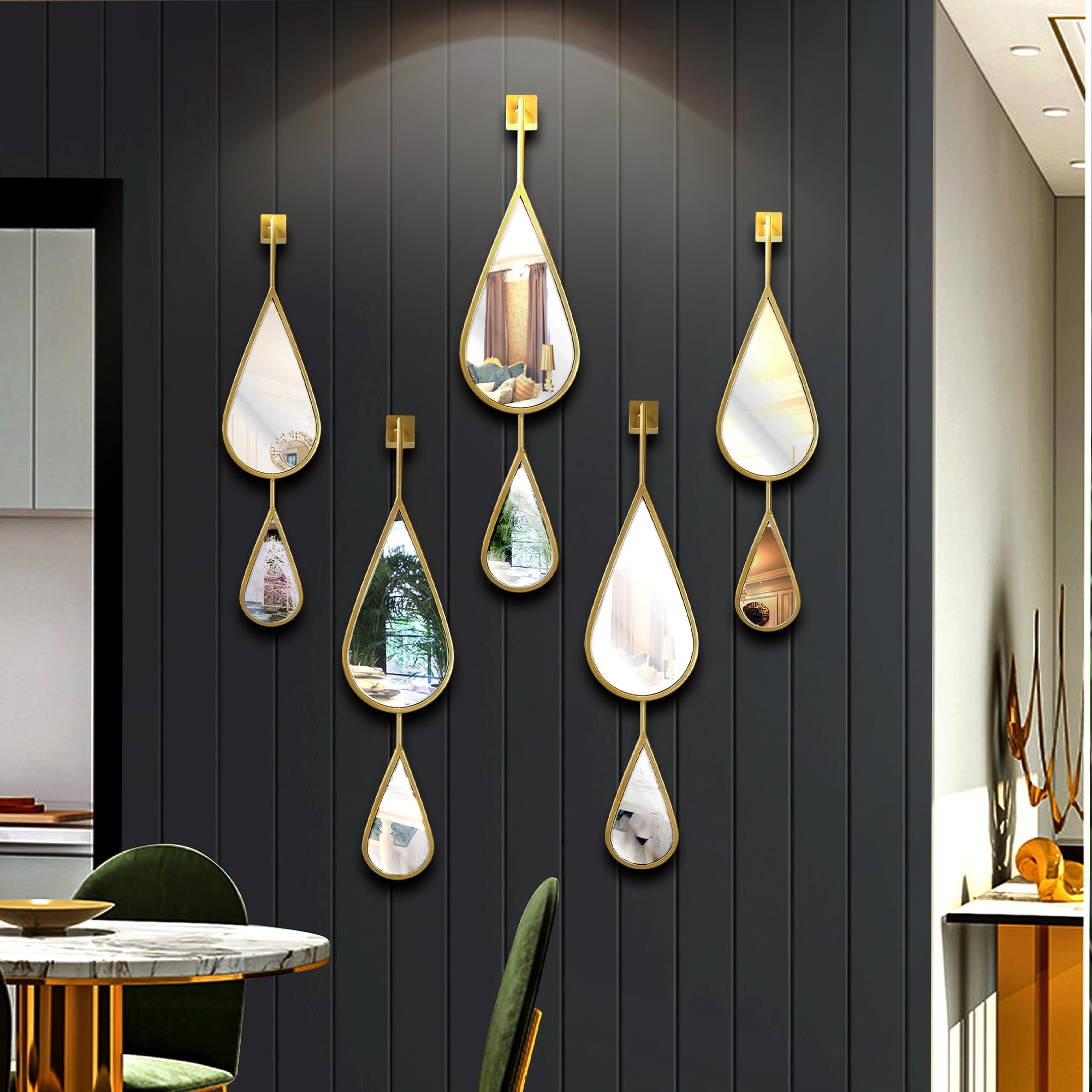 Decorative Gold Metal Frame Tear Drop Mirrors - 5-Pack Set for Entryway ...