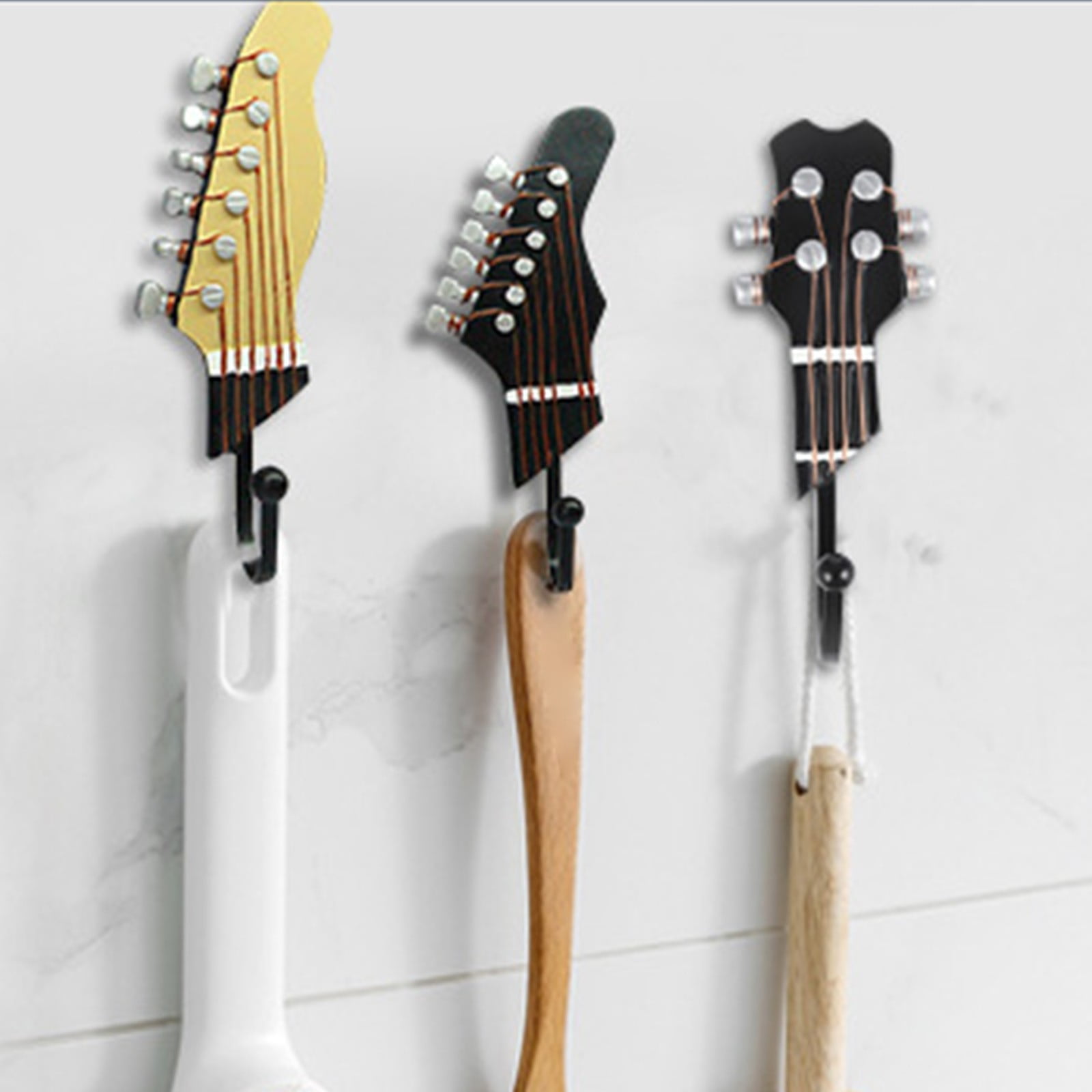 Decorative Guitar Shaped Wall Hooks Set of 3 | Resin & Metal Music ...