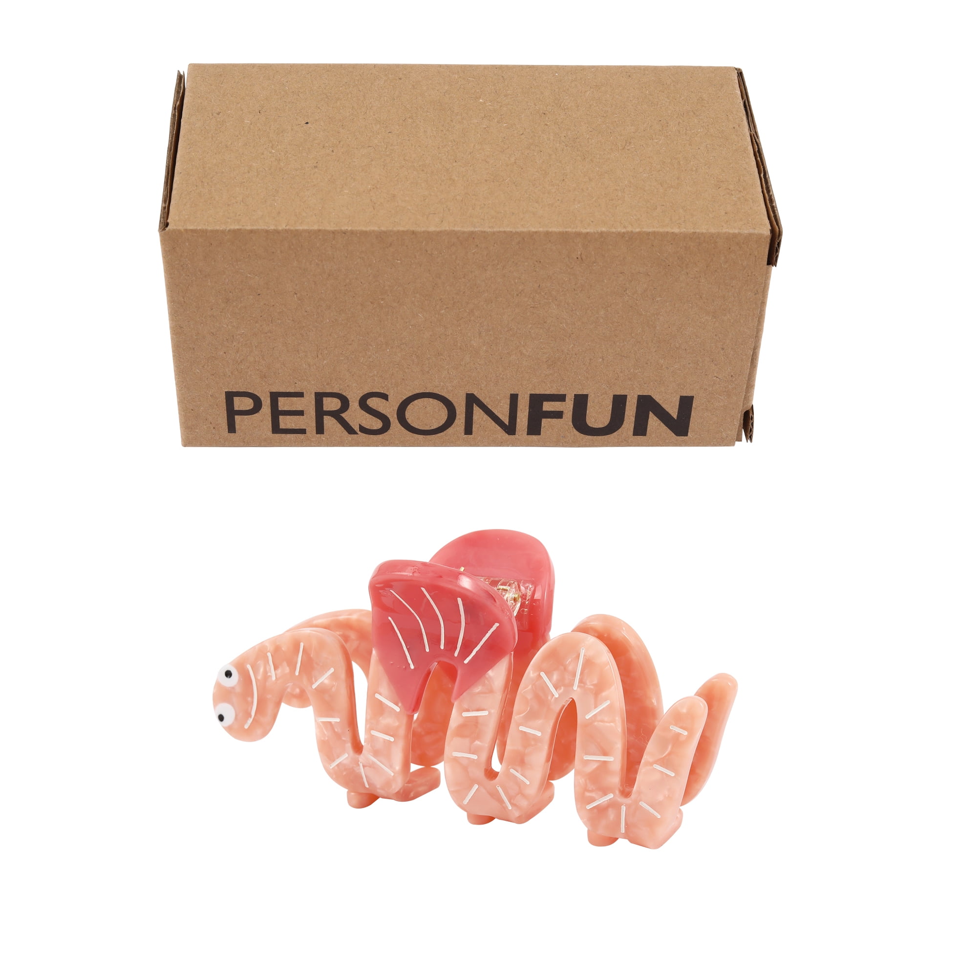 Decorative Hair Claw Clip Pink Worm Design with Smiley Face, Large ...