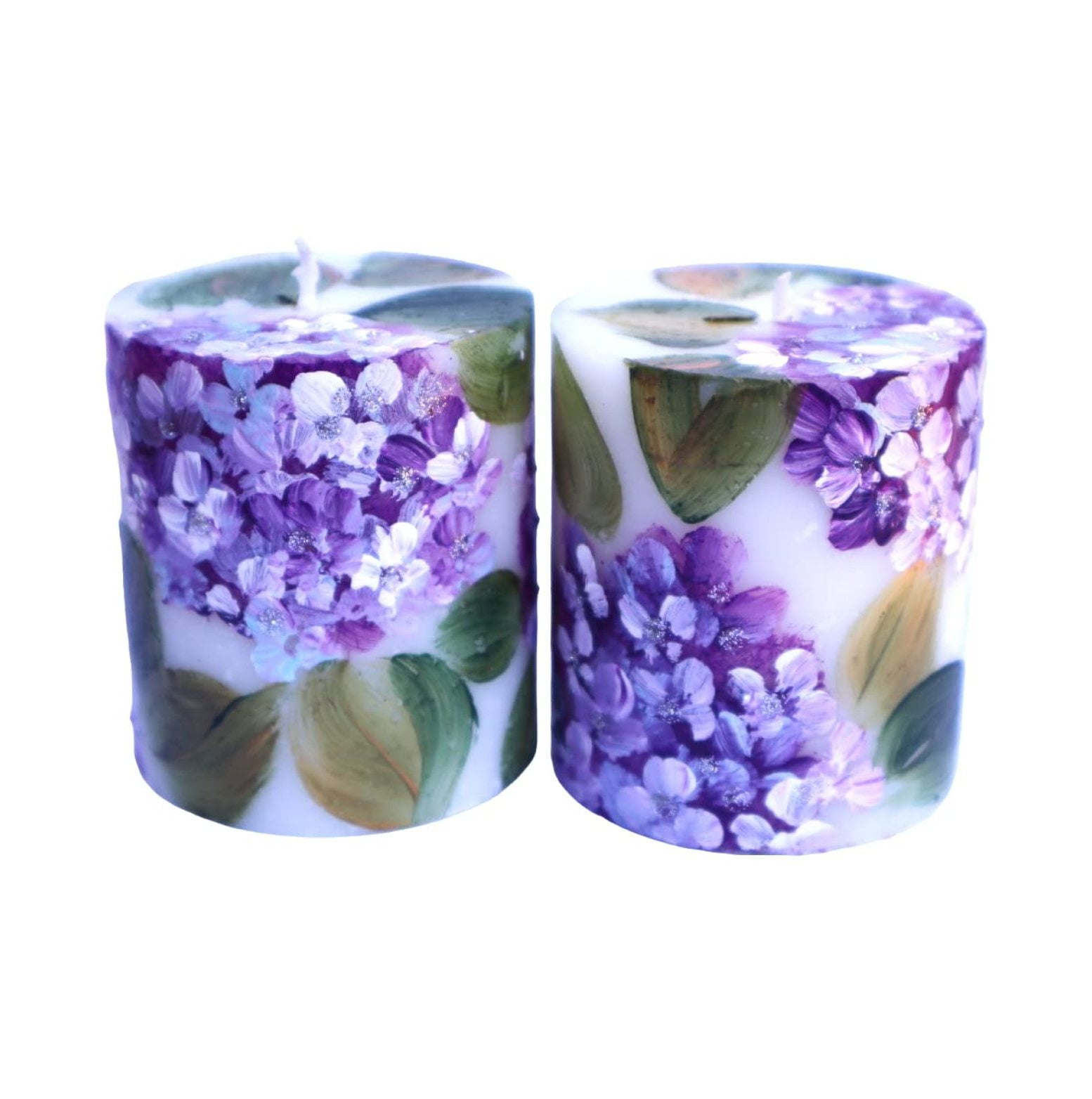 Decorative Hand Painted Purple Lavender Hydrangea Flowers Short Pillar ...