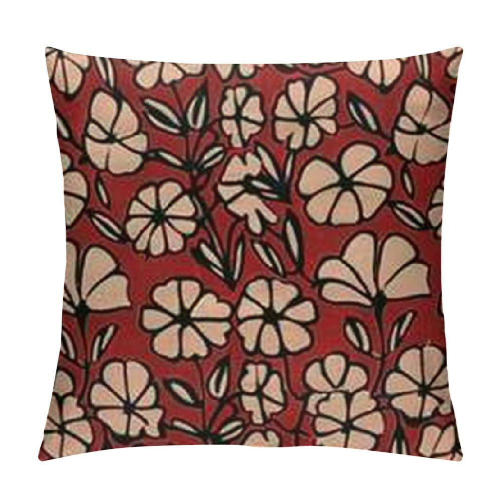 Decorative Handmade Floral Block Print Pillow Cover in Maroon and Black ...