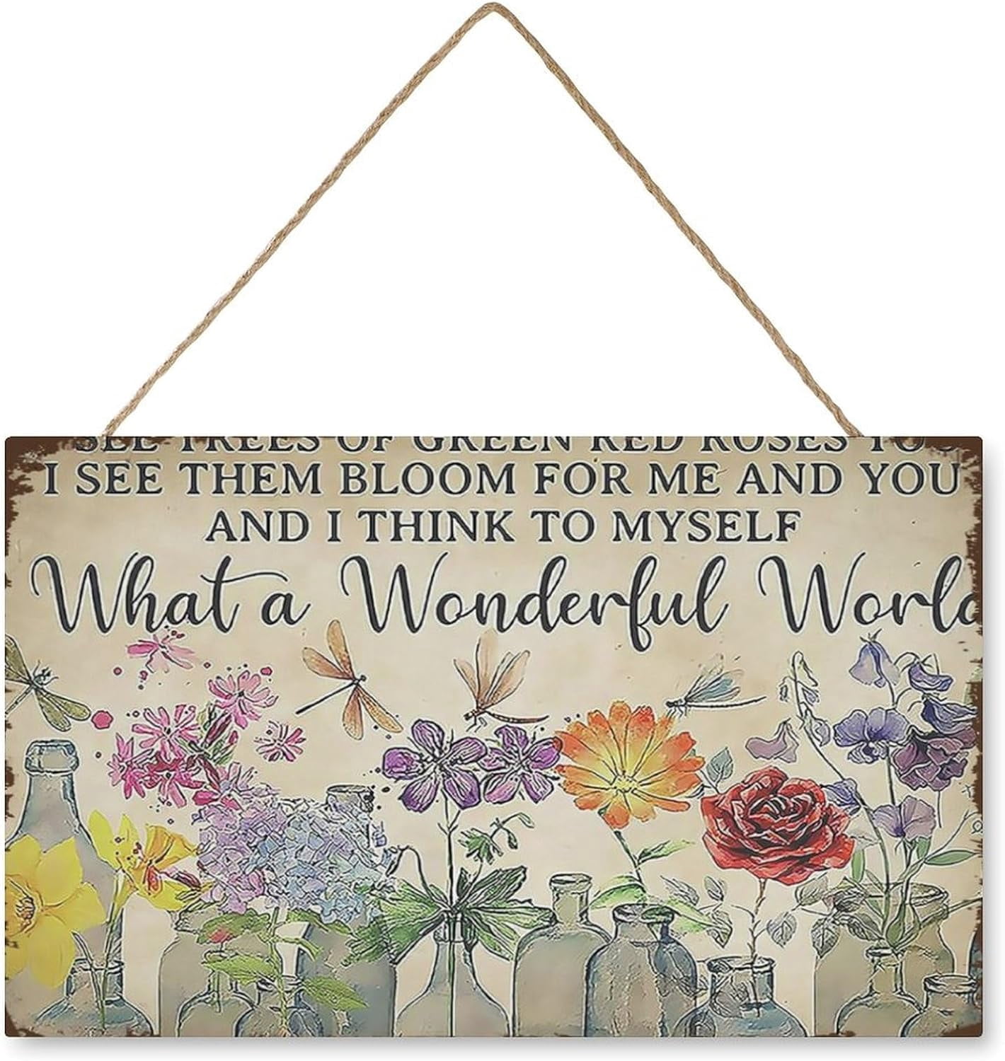 Decorative Hanging Wood Signs 8x12 inch Vintage Dragonfly and Flowers ...