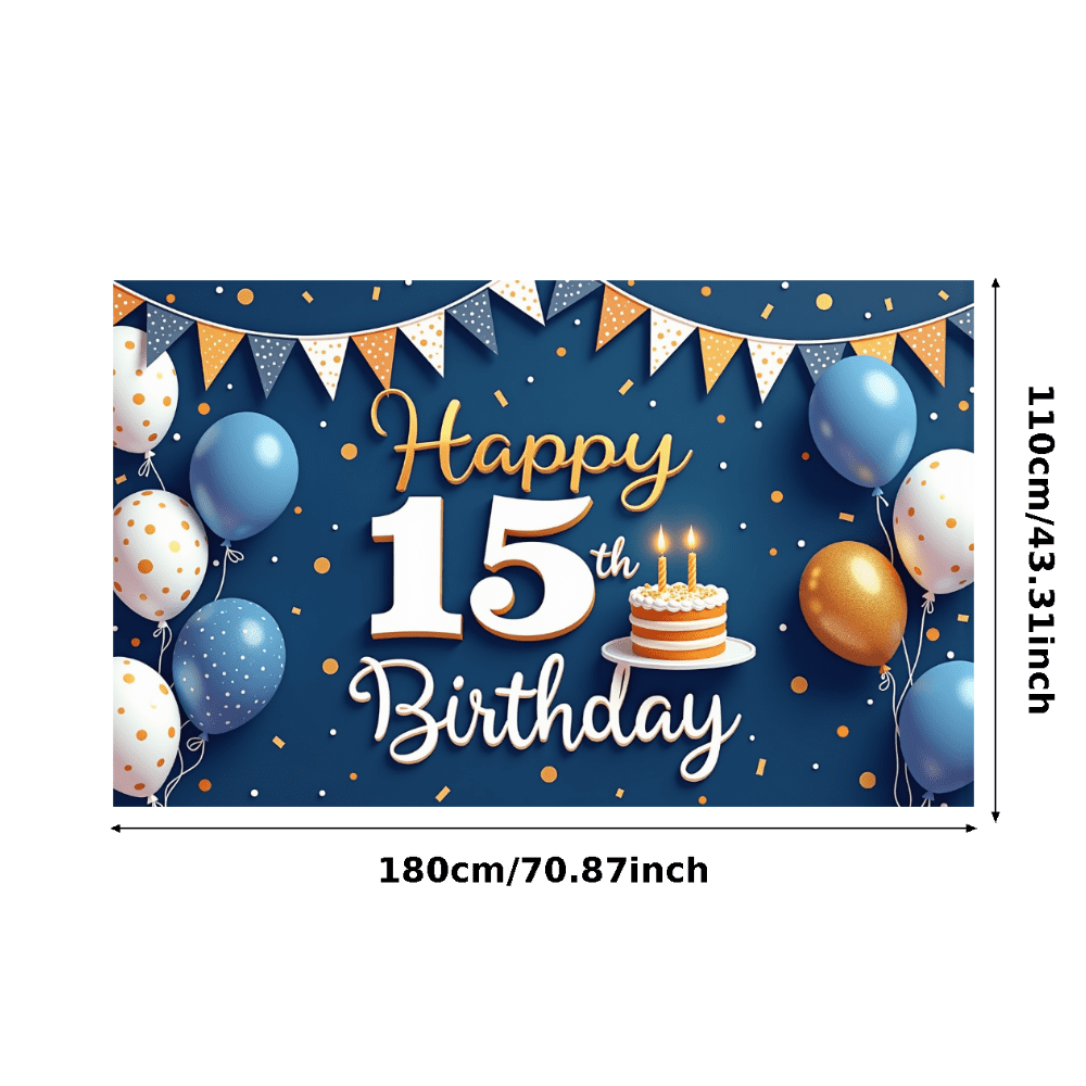 Decorative Happy 15th Birthday Banner Colorful Design Polyester ...
