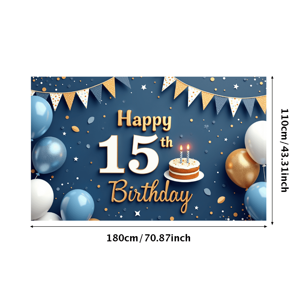 Decorative Happy 15th Birthday Banner Colorful Design Polyester ...