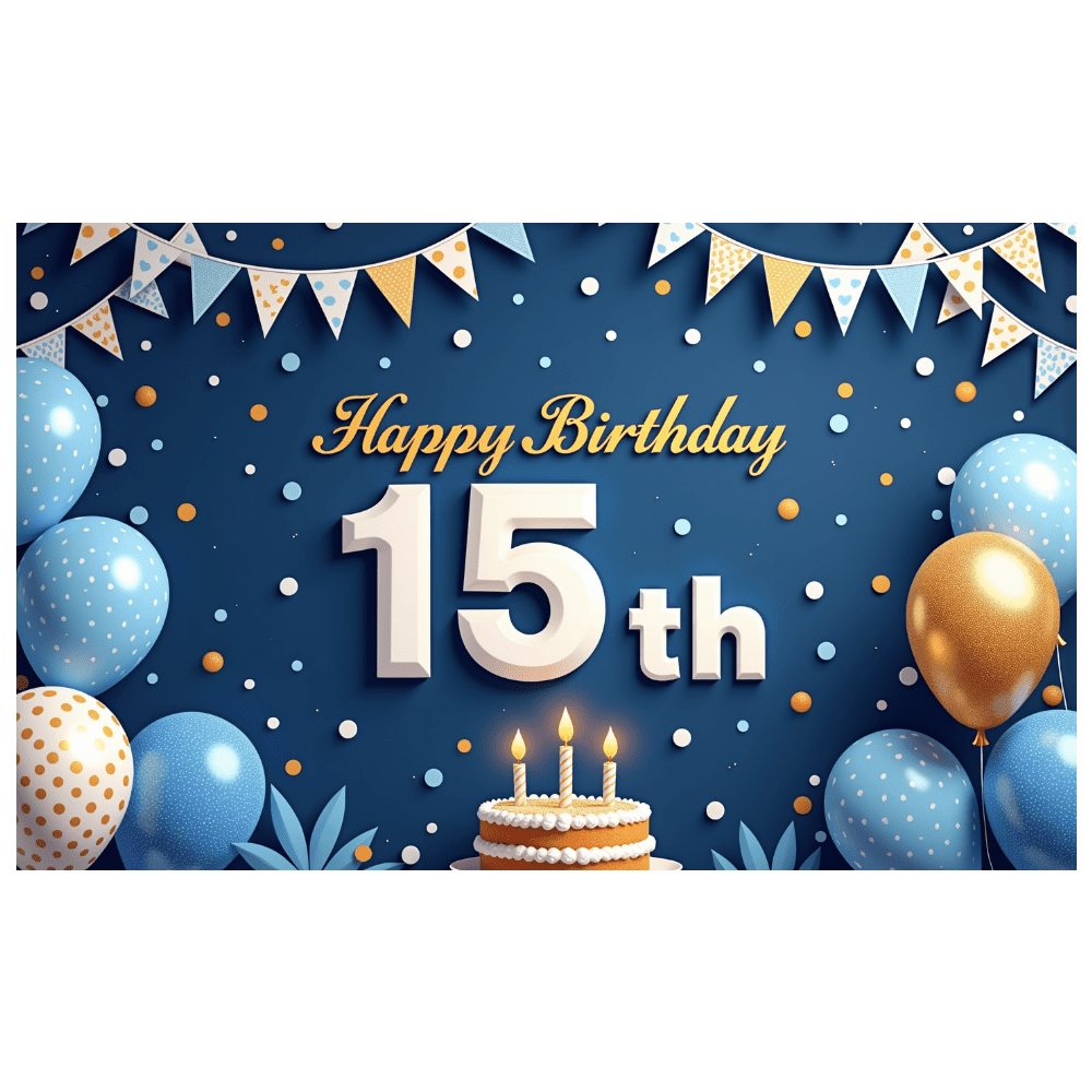 Decorative Happy 15th Birthday Banner Colorful Design Polyester ...