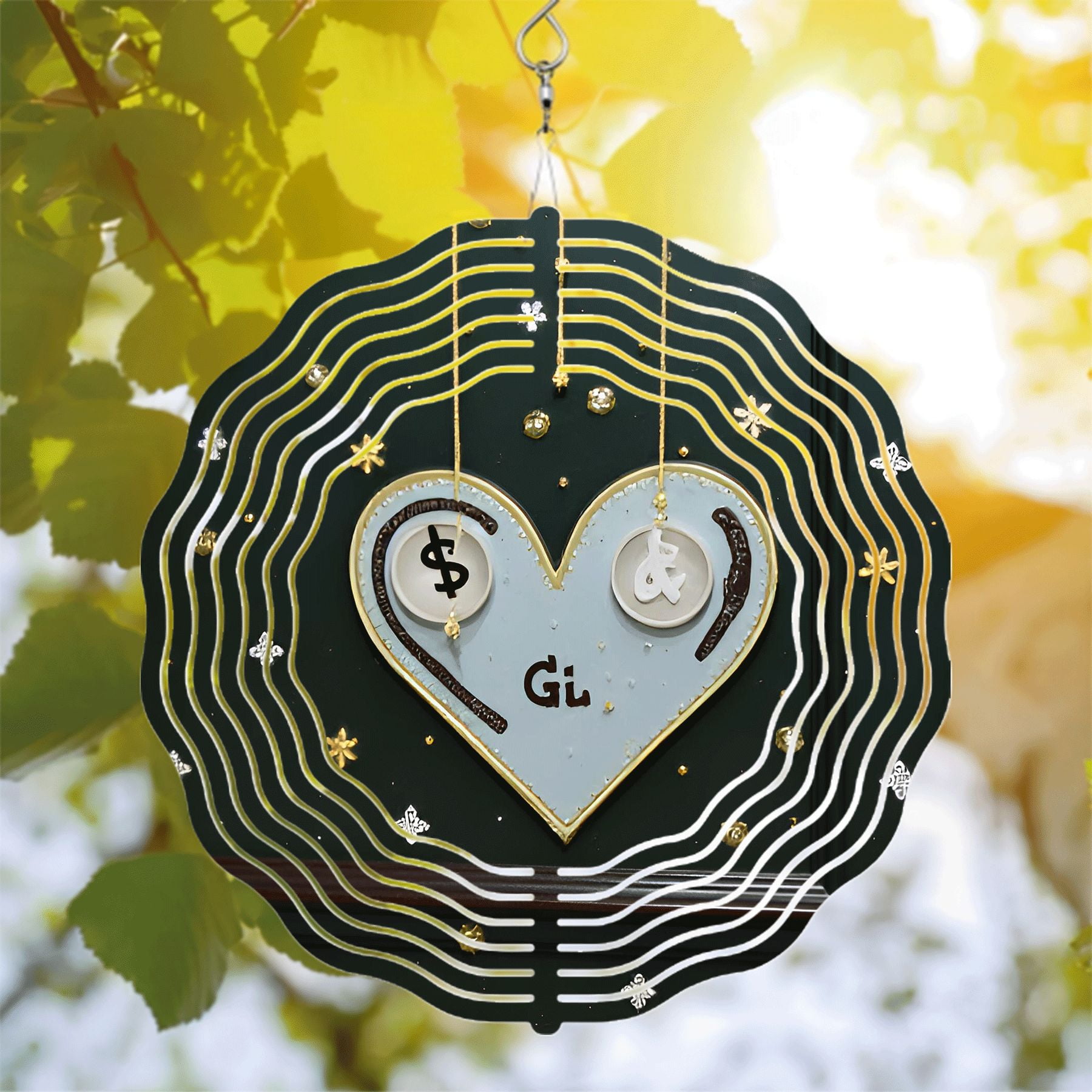 Decorative Heart-Shaped Metal Wind Spinner with Golden Outline ' a ...